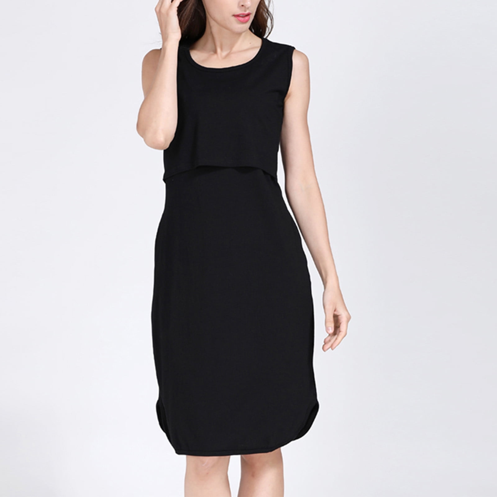 Delliss S-2XL Women's Simple Solid Color Straight Tube Sleeveless crew ...
