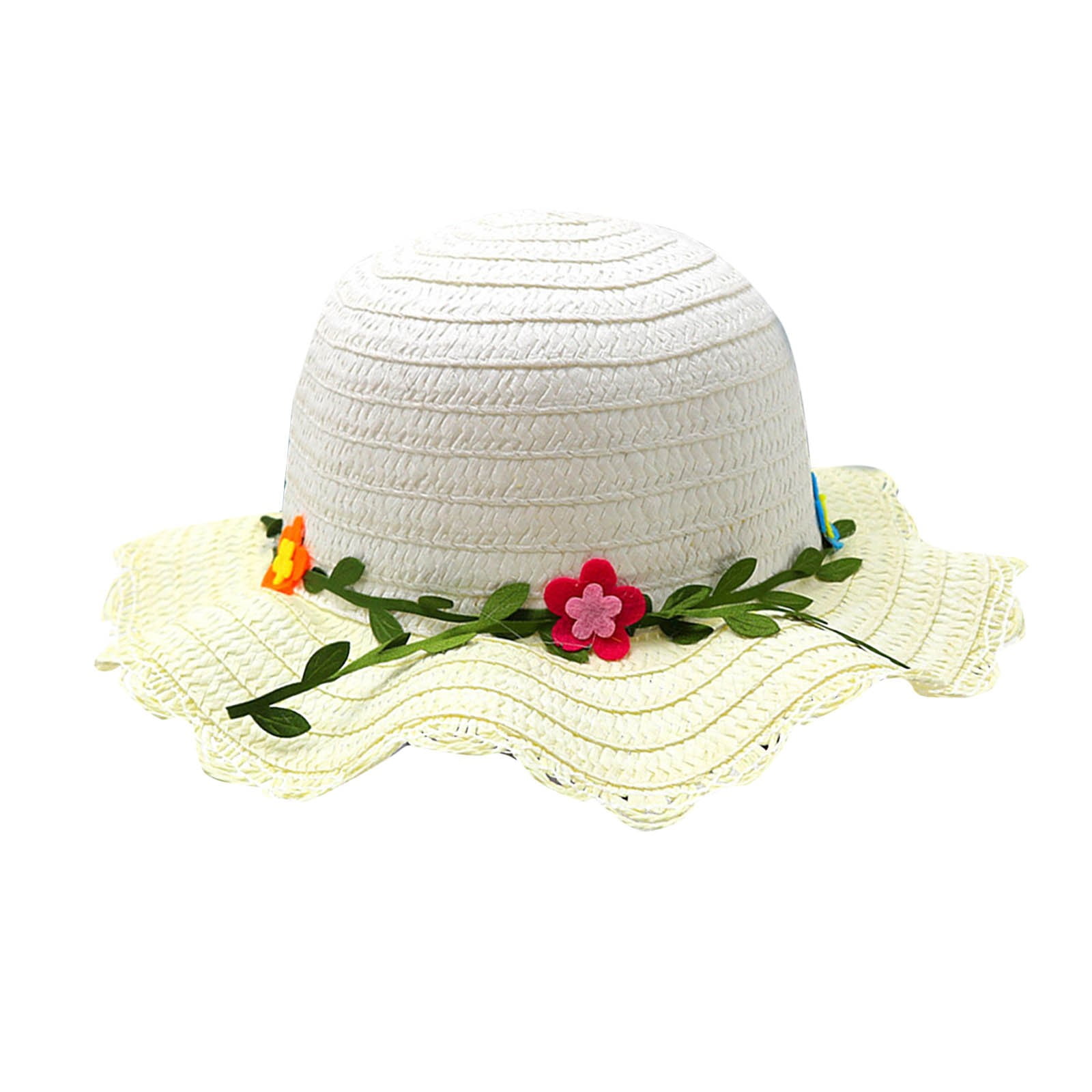 Delliss Summer Wide Brim Straw Hat Girls Beach Hat Sun Straw Hat 3-7 ...