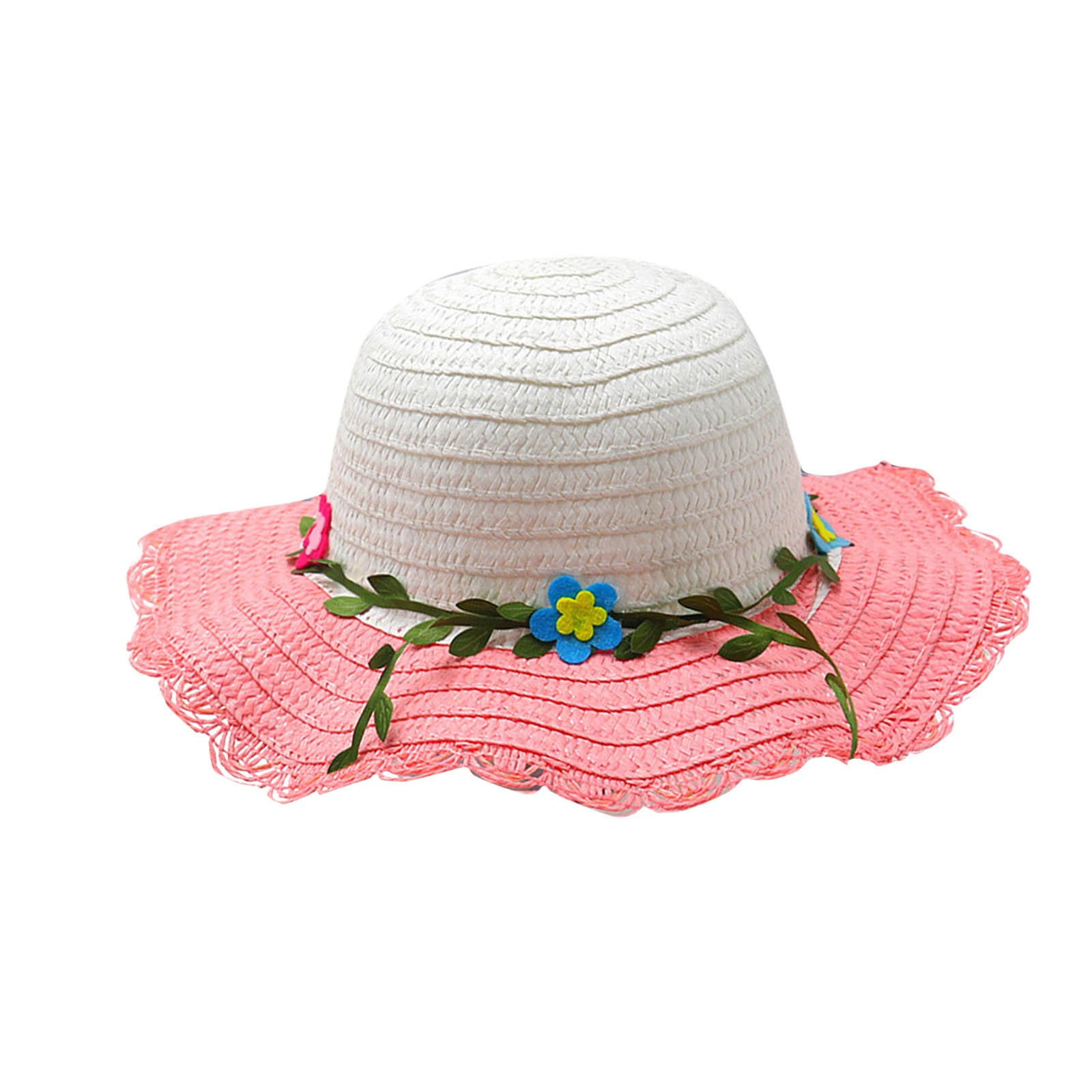 Delliss Summer Wide Brim Straw Hat Girls Beach Hat Sun Straw Hat 3-7 ...