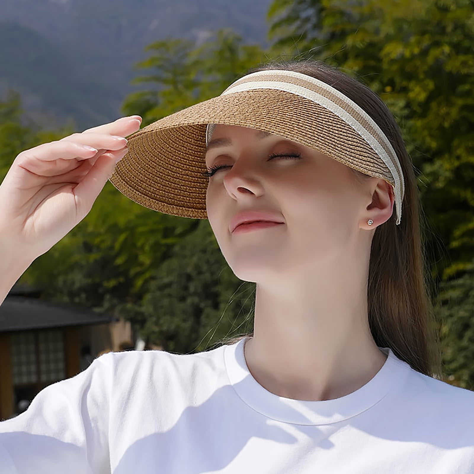 Delliss Sun Hats for Women Trendy Wide Brim Straw Beach Hat UV ...