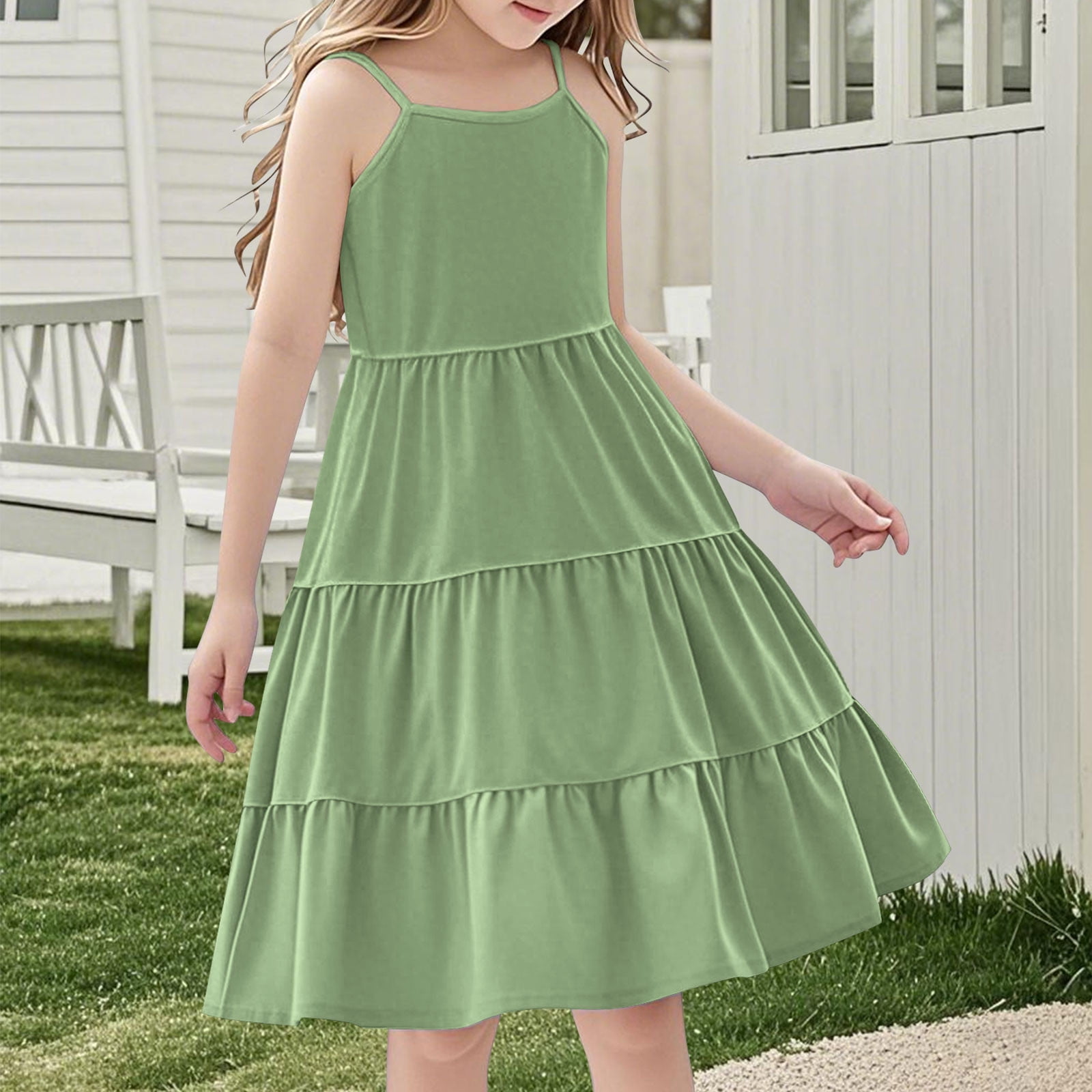 Delliss Sundress Girls Tiered Sleeveless Spaghetti Strap Dresses Summer ...