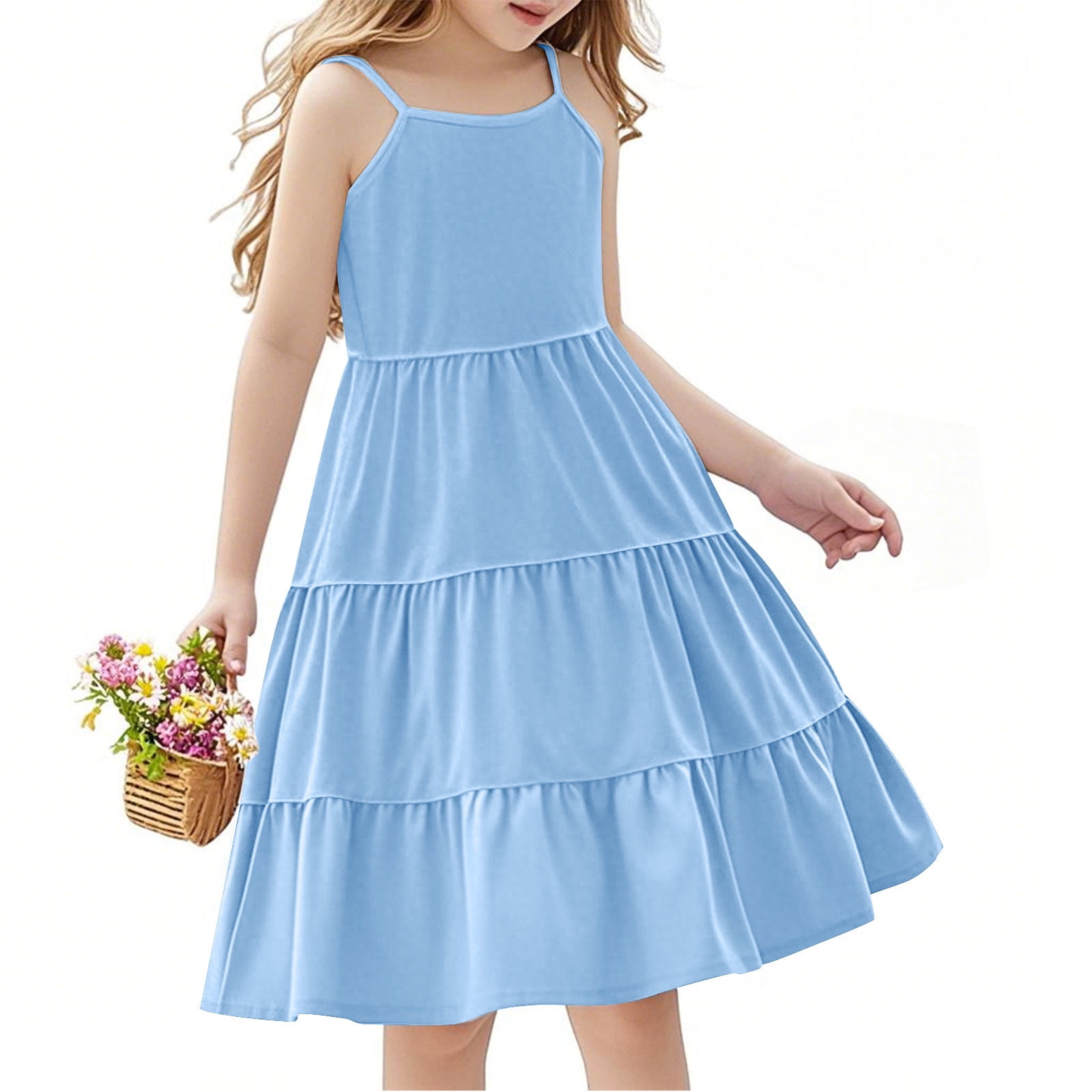 Delliss Sundress Girls Tiered Sleeveless Spaghetti Strap Dresses Summer ...