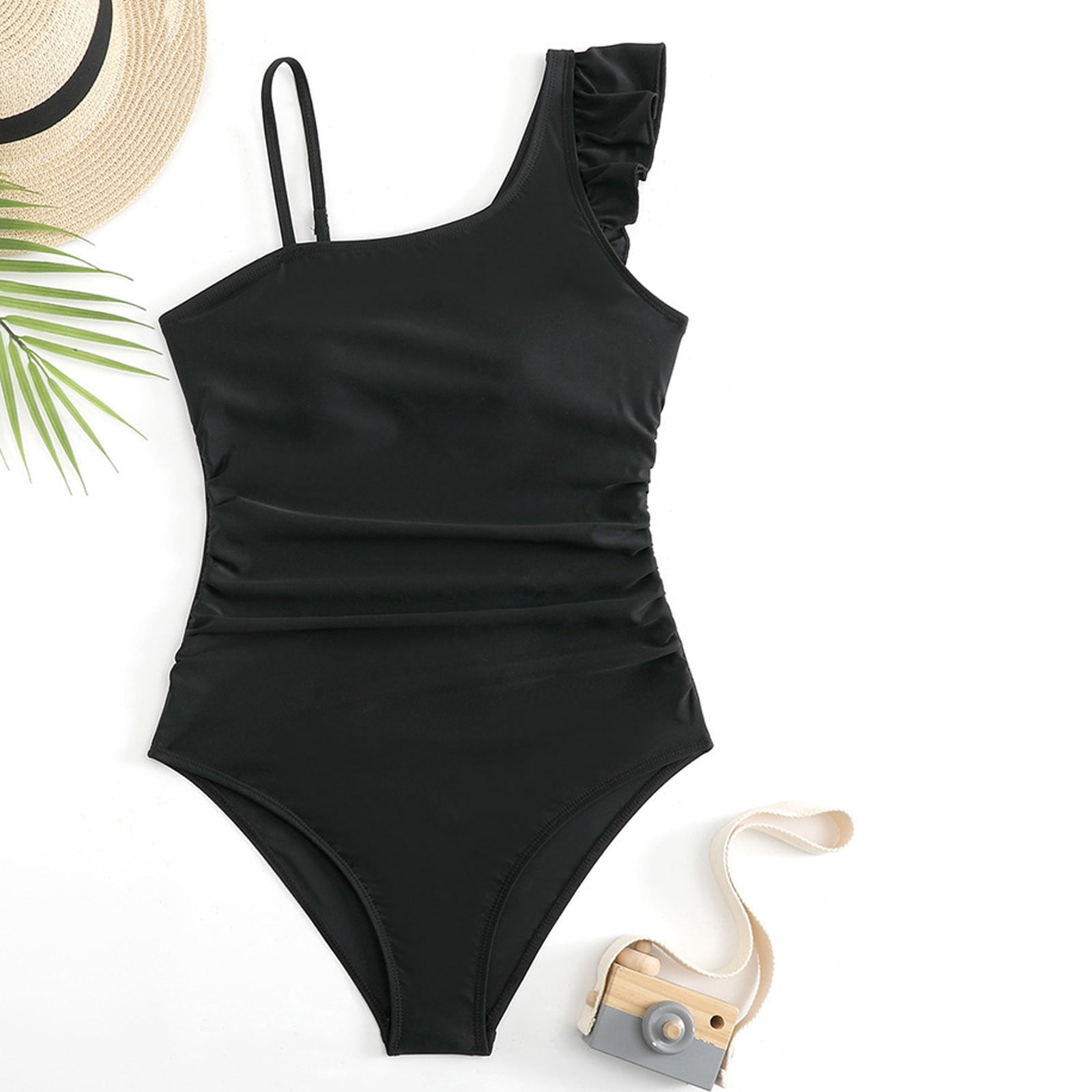 Delliss Teen Girls Swimsuit One Piece Stylish Halter Ruffle Bathing ...