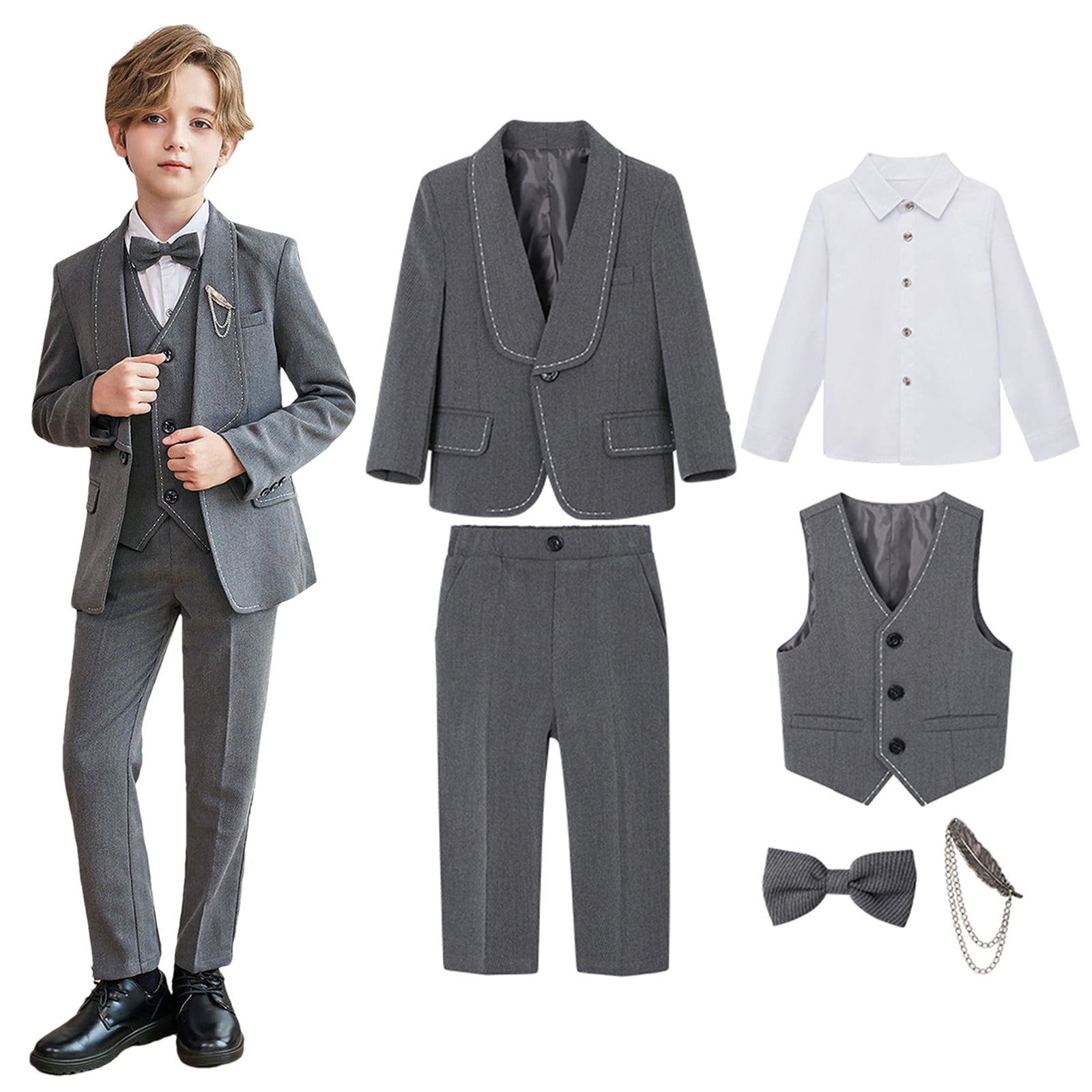 Delliss Toddler Formal Dresswear Suits Set 6 Piece Boys Suit for Kids ...