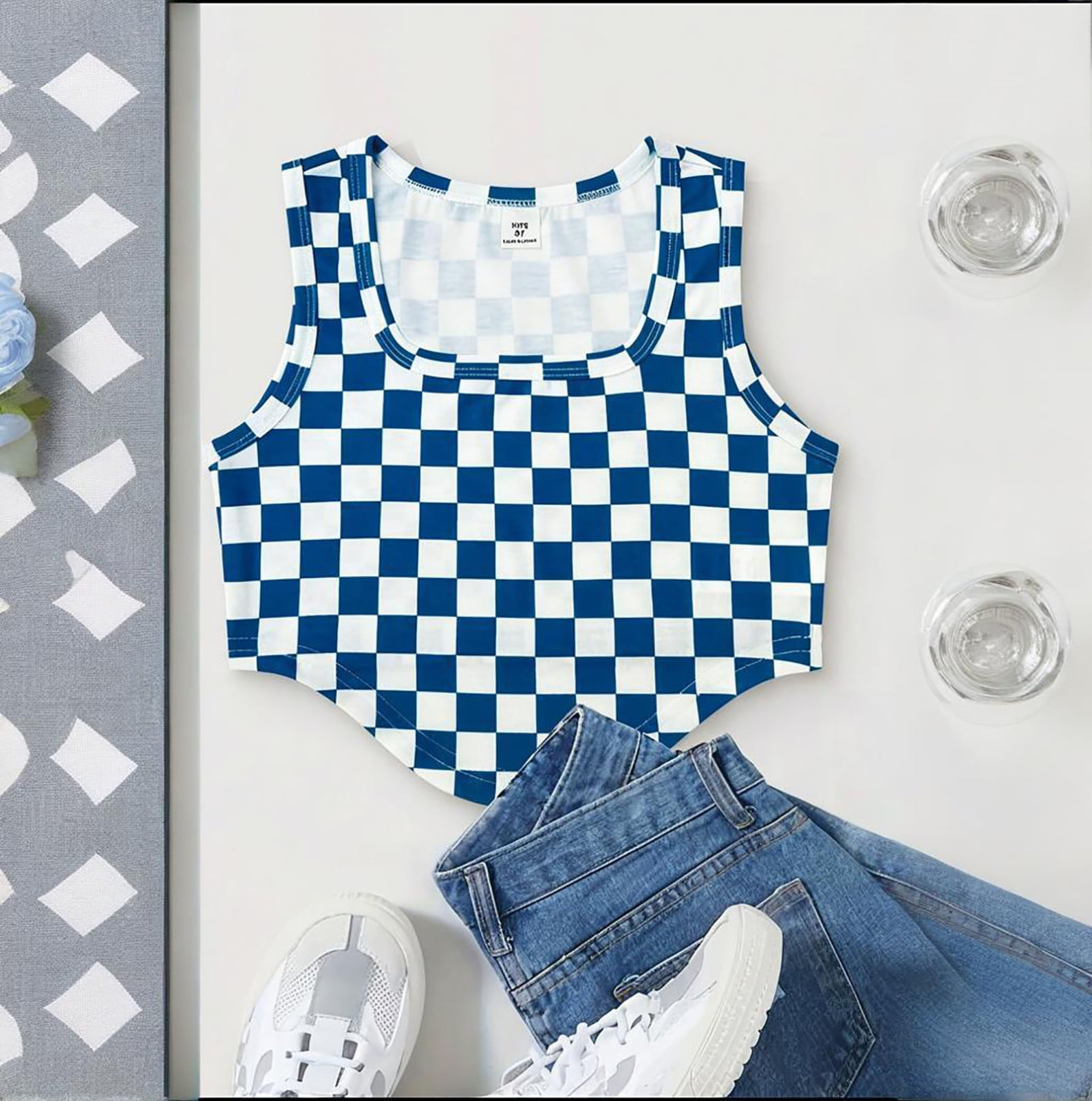 Delliss Toddler Girl Grid T-Shirt Fashion Solid Basic Crew Neck Top ...