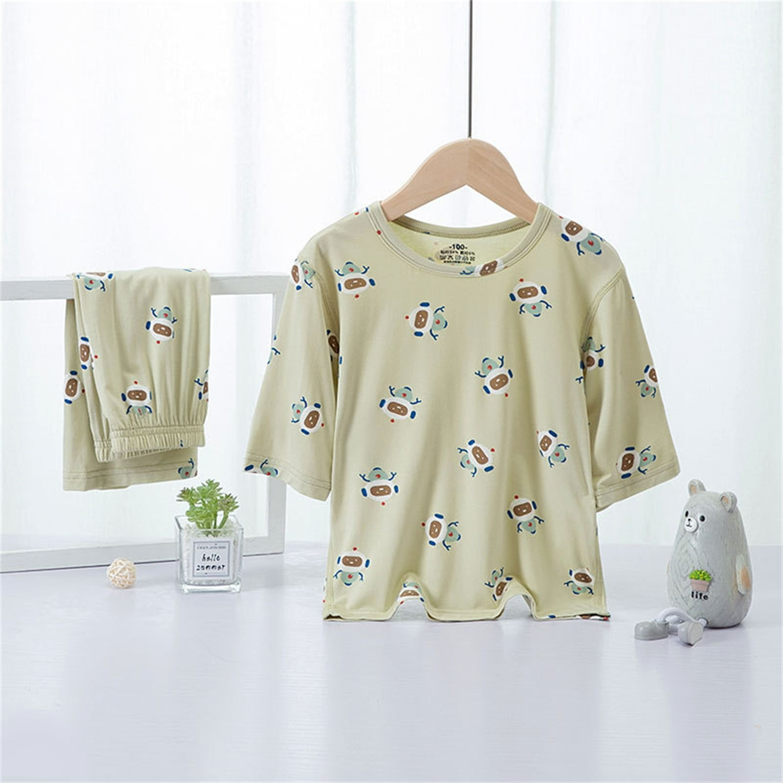 Delliss Toddler Girls Boys Pajamas Robot Print Short Sleeve Sleepwear ...