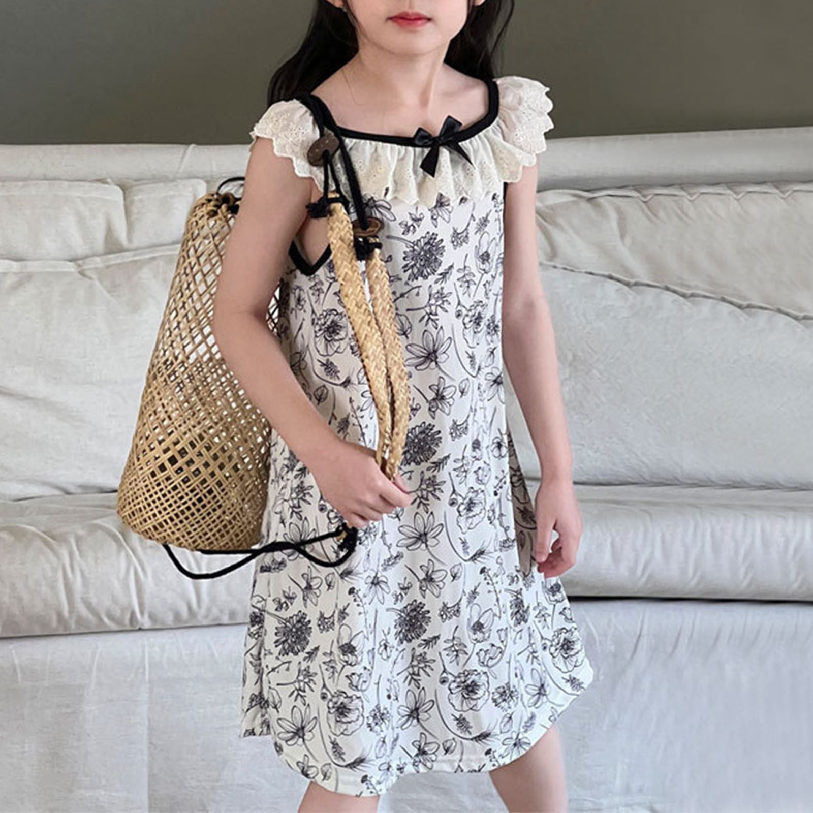 Delliss Toddler Girls Summer Dress Kids Floral Square Neck Sleeveless ...