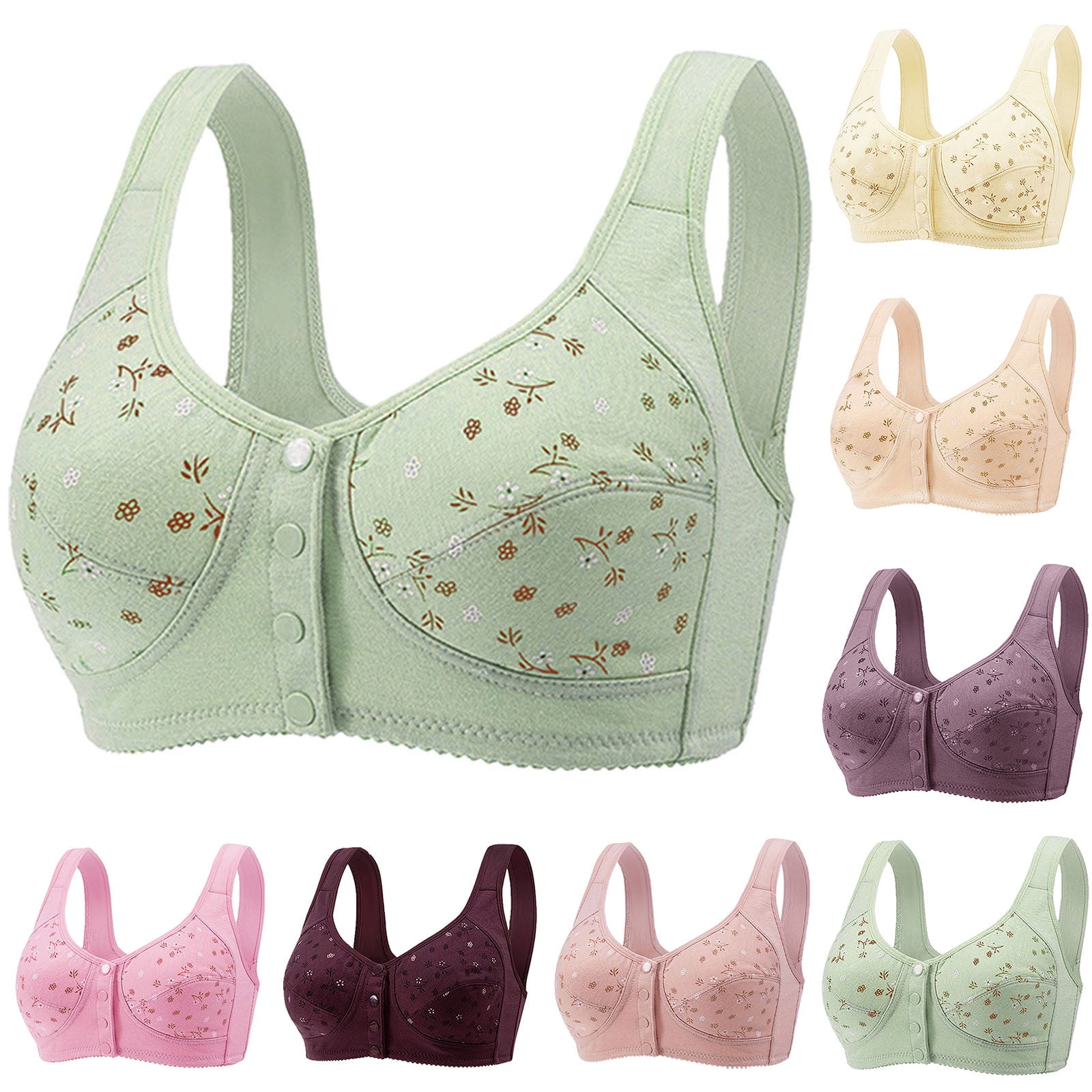 Delliss Woman Wireless Basic Bra Front Button Plus Size Thin Classic ...