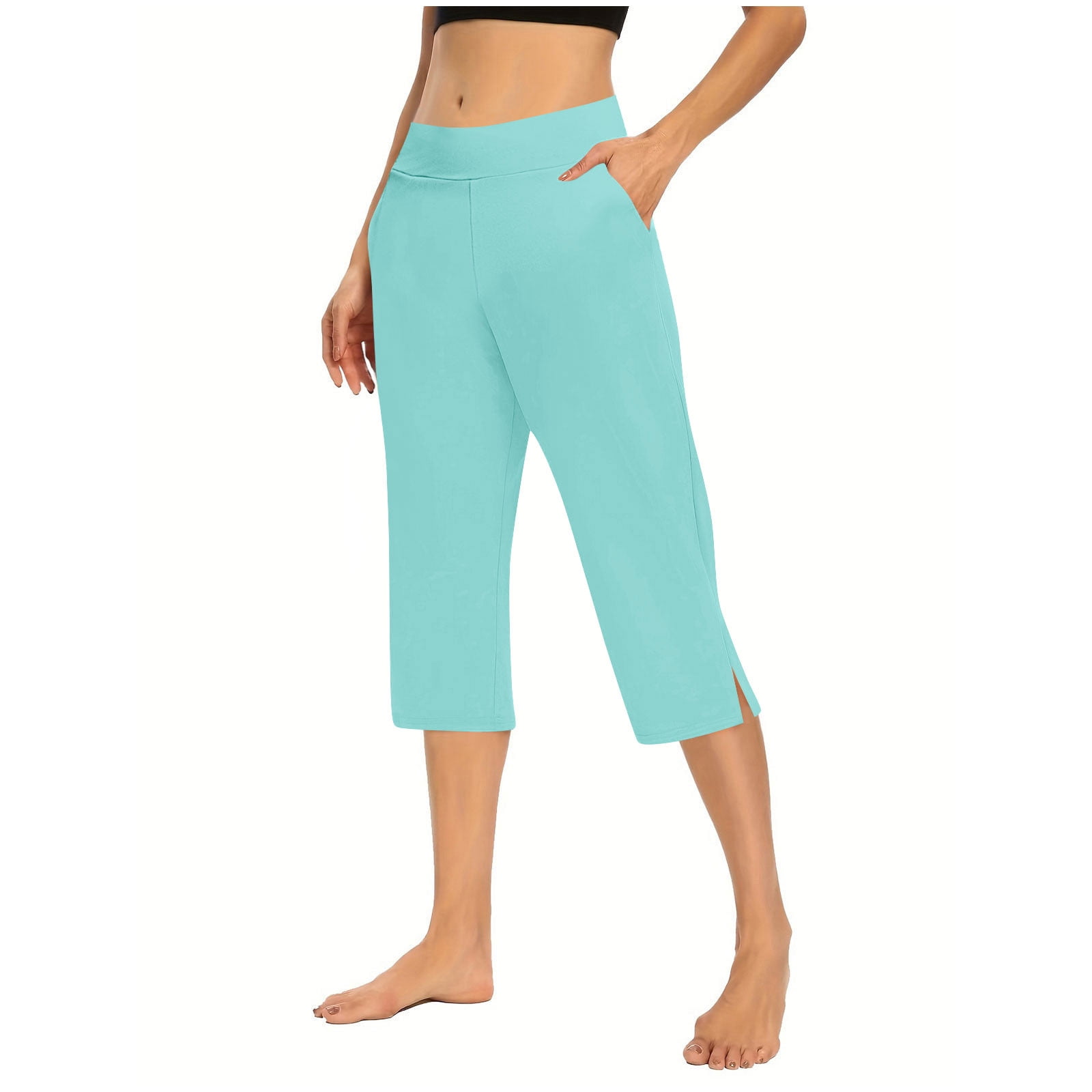 Delliss Women Capri Pants Yoga Side Slit Ruffle Sweatpants Capris with ...