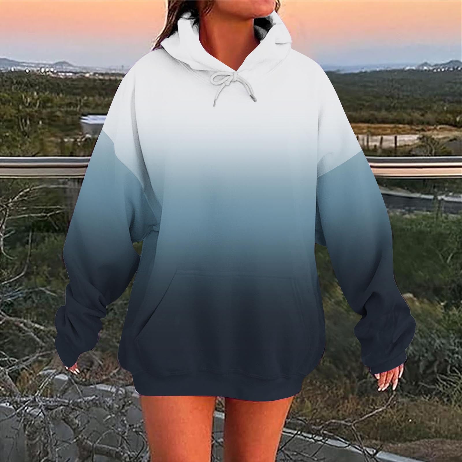 Delliss Women's Casual Gradient Sweatshirt Drawstring Long Sleeve ...