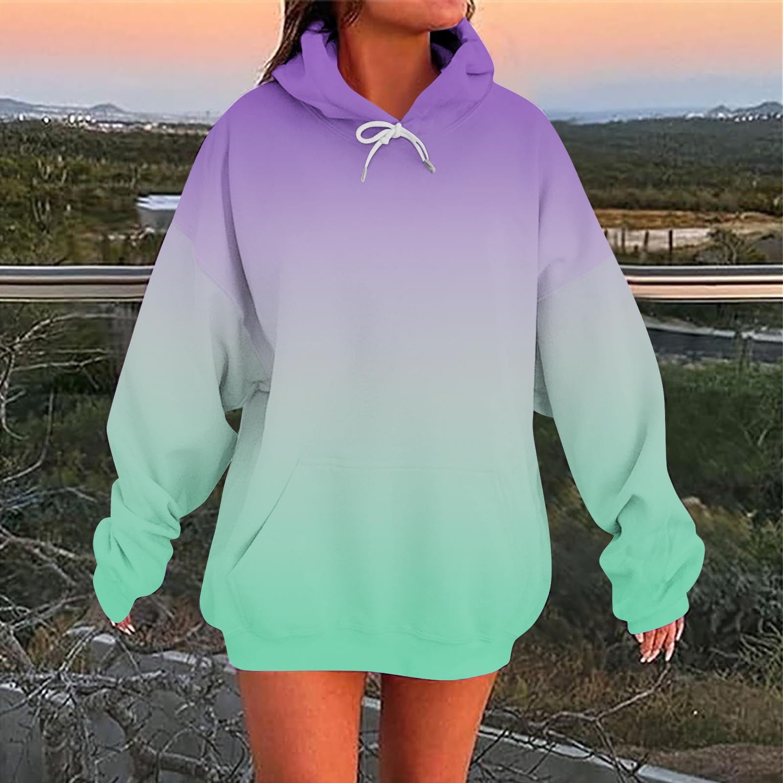 Delliss Women's Casual Gradient Sweatshirt Drawstring Long Sleeve ...