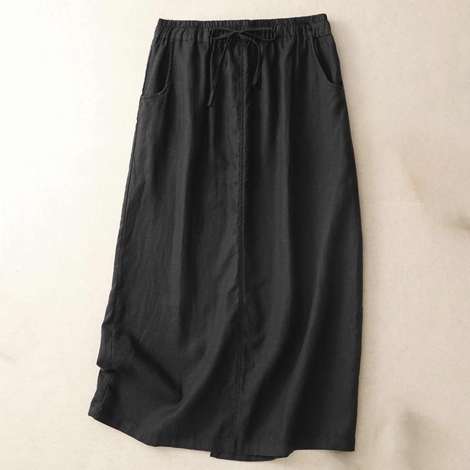 Delliss Women's Cotton Linen Drawstring Skirts Versatile Comfy Flowy ...