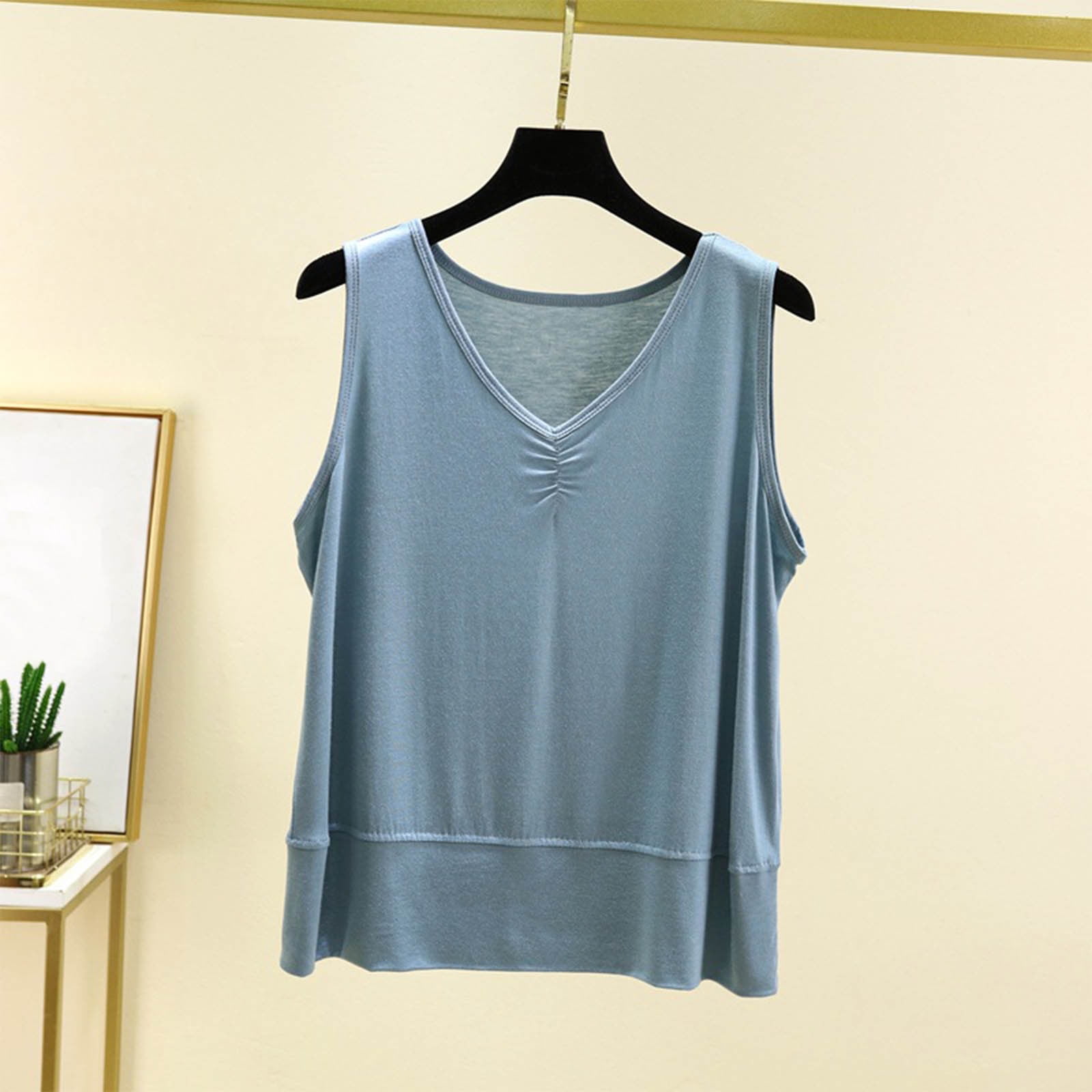 Delliss Women's Fashion Loose Slim Fit Solid Color V Neck Tank Top ...