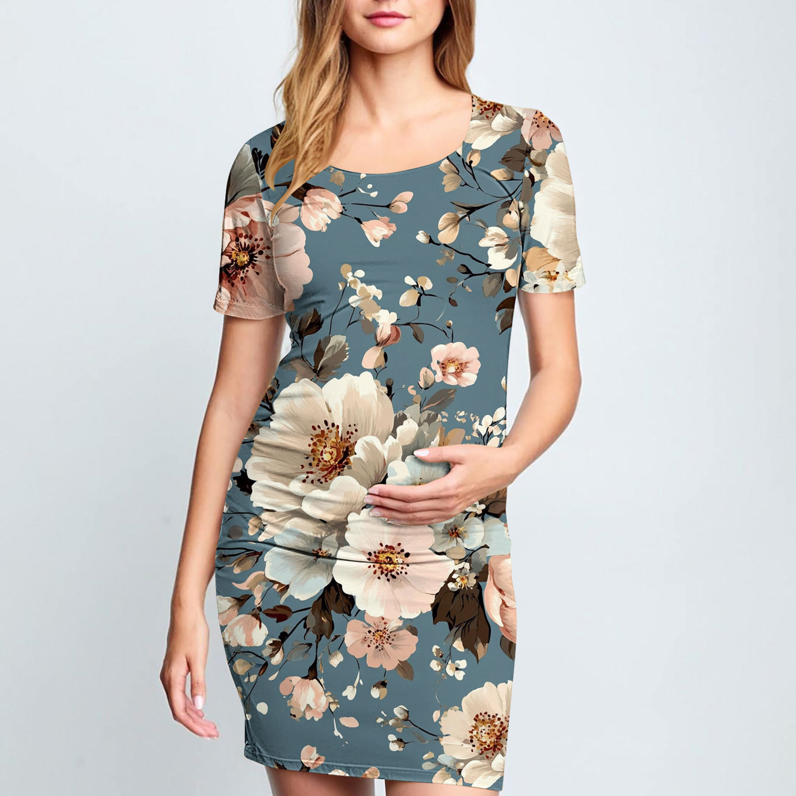 Delliss Women's Fashion Print Maternity Bodycon Dress Causal Simple ...