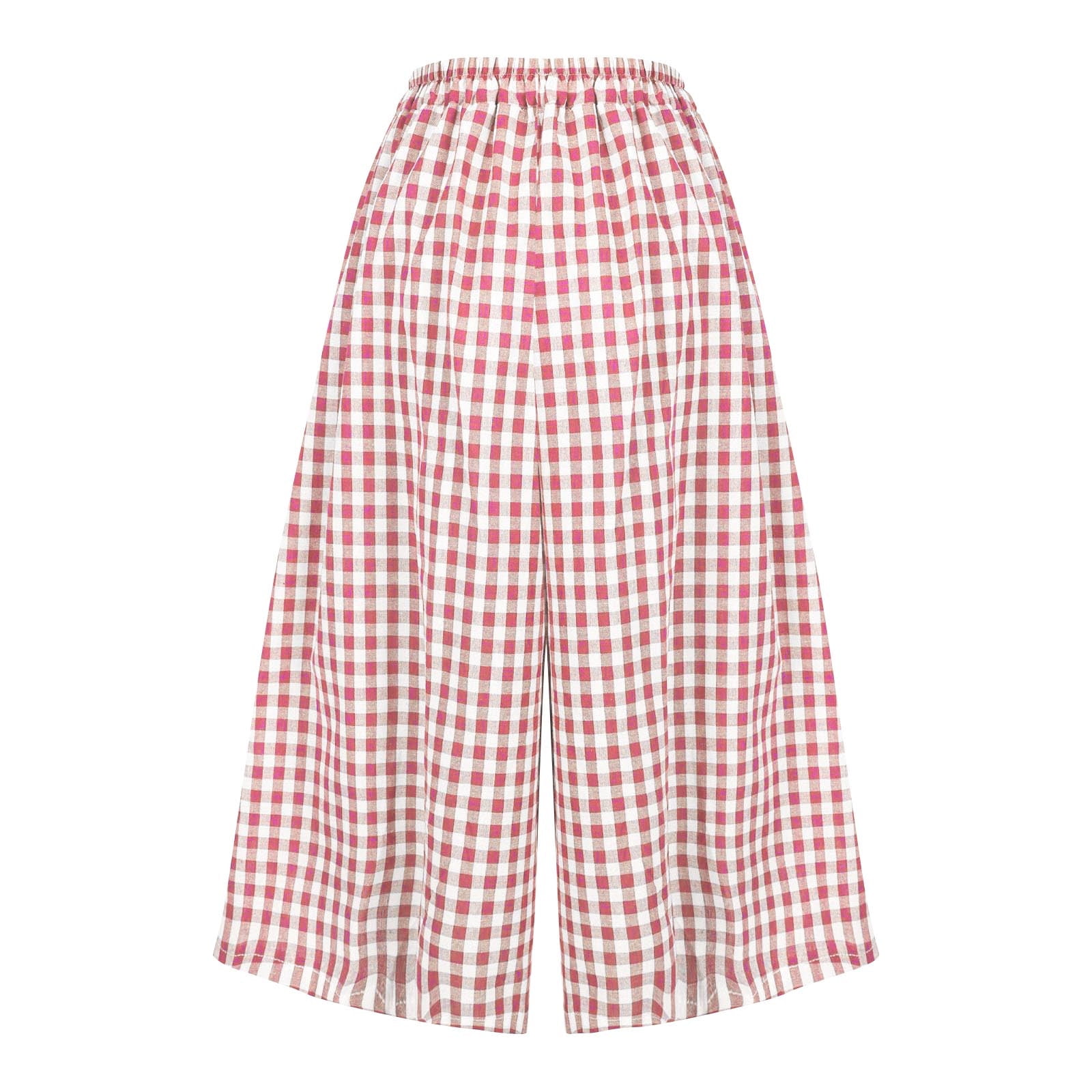 Delliss Women's Grid Print Flowy Culottes Baggy Elastic Waist Pant ...