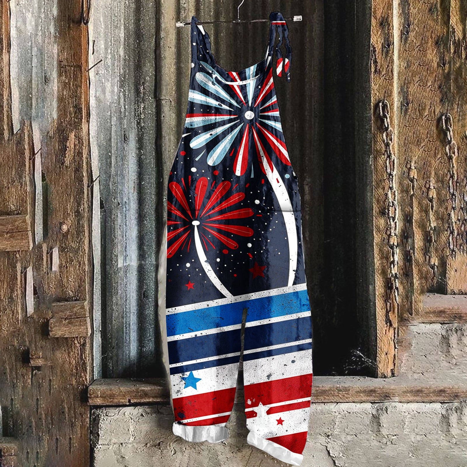 Delliss Women's Independence Day Print Jumpsuit Fashion Wide Leg Halter ...