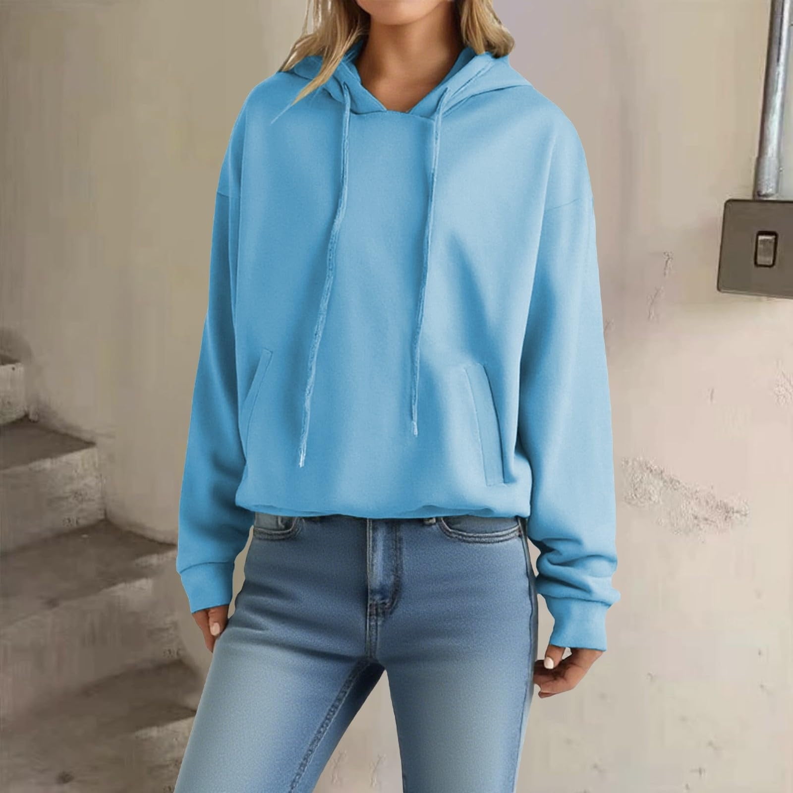 Delliss Women's Long Sleeve Drawstring Blouse Hooded Casual Loose ...