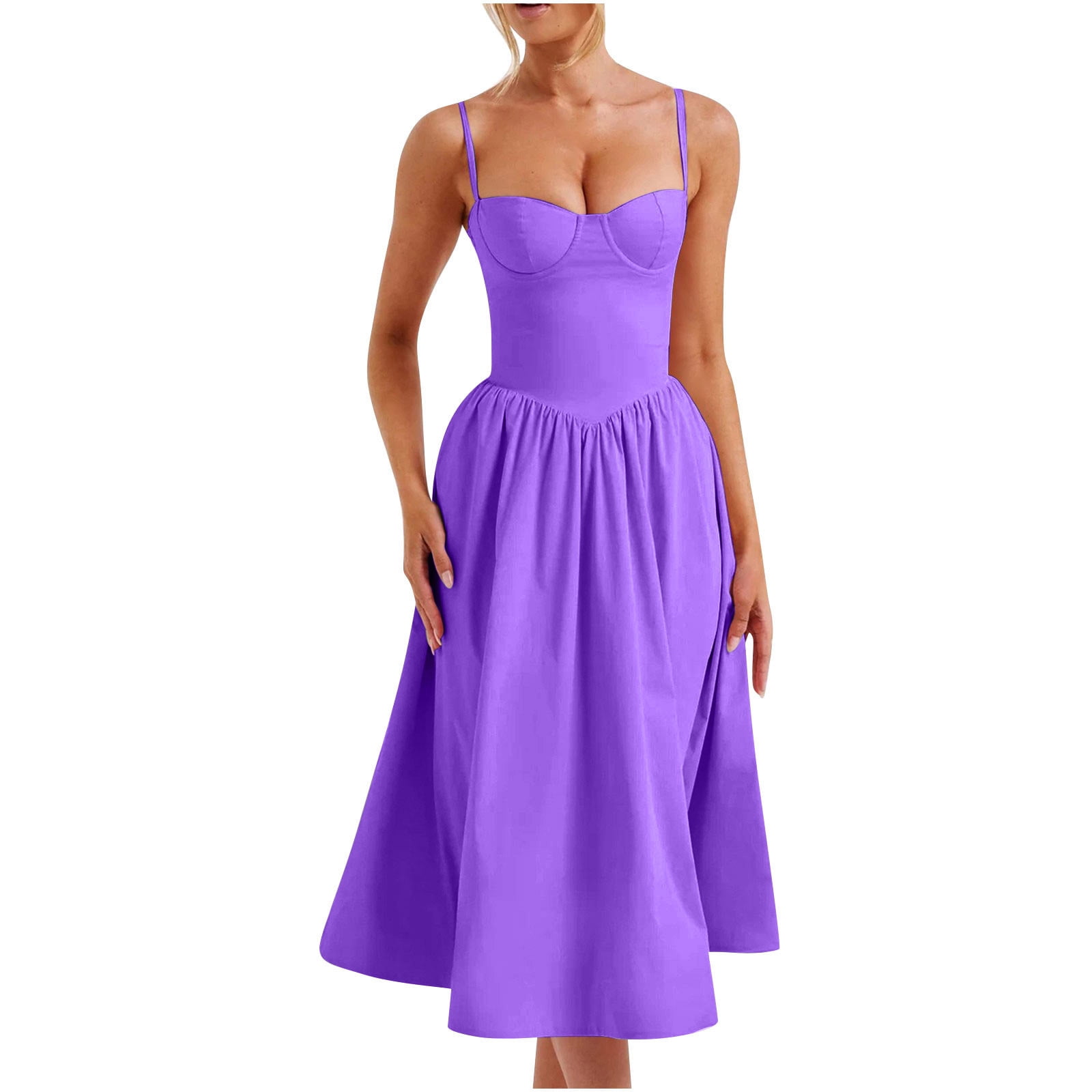 Delliss Women's Square Neck Halter Bodycon Dress Layered Ruffle A-Line ...