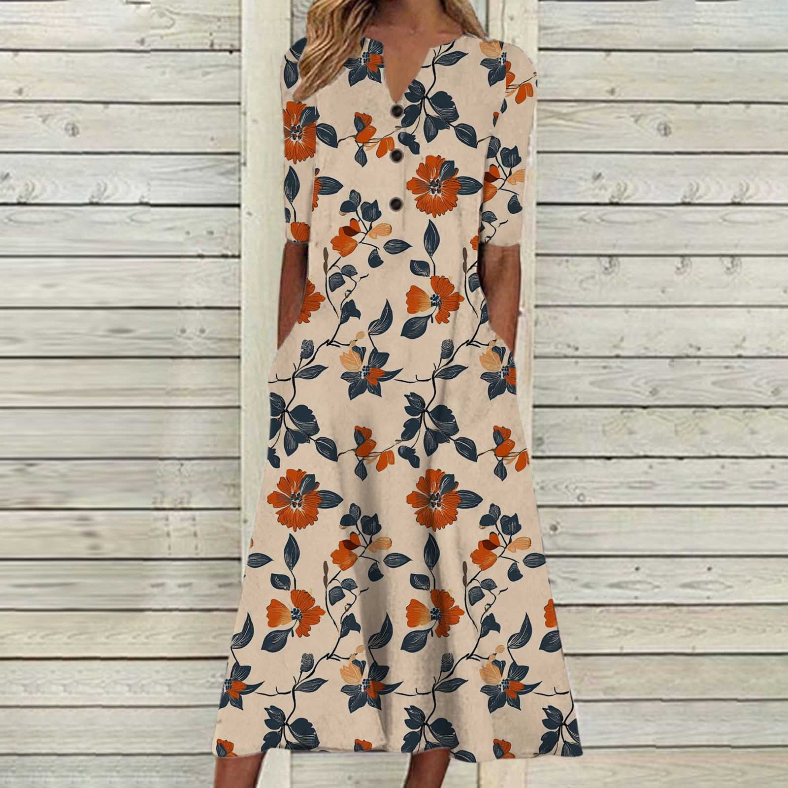 Delliss Women's Summer Flowy V Neck Floral Print Button Short Sleeve ...