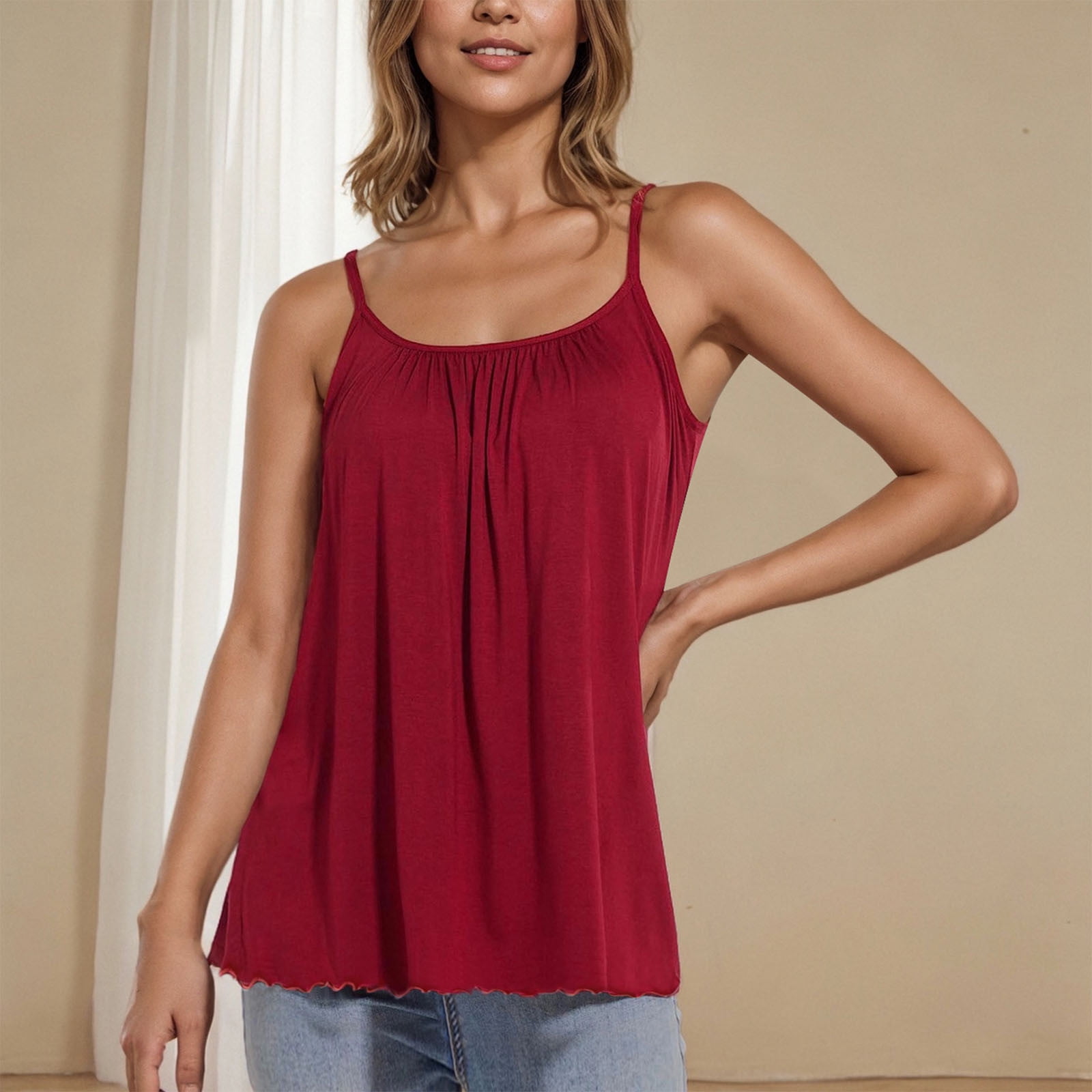 Delliss Women's Summer Halter Square Neck Spaghetti Strap Tank Tops Loose Fit Flowy Camisole ...