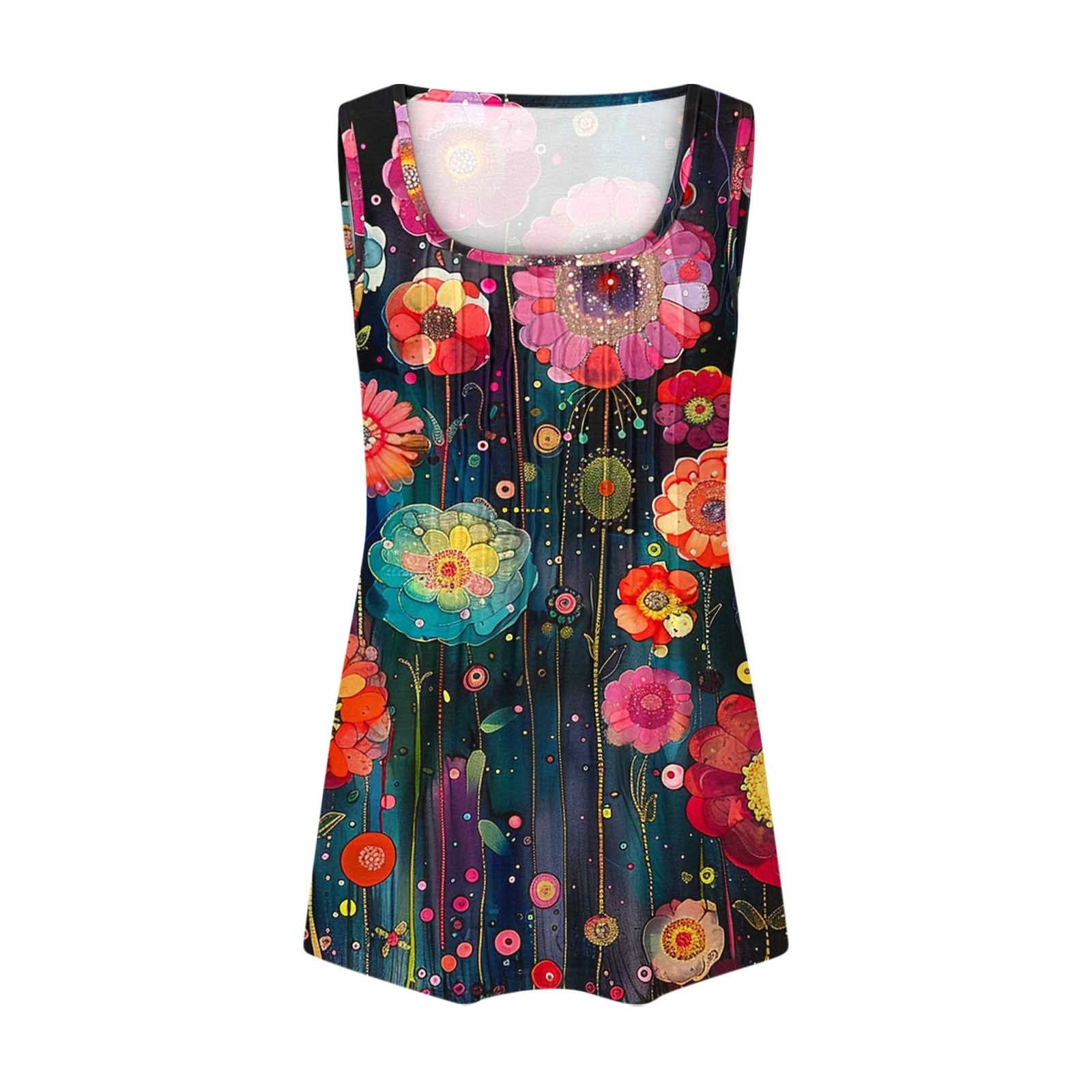 Delliss Women's Summer Print Vest U Neck Loose Casual Plus Size Top ...