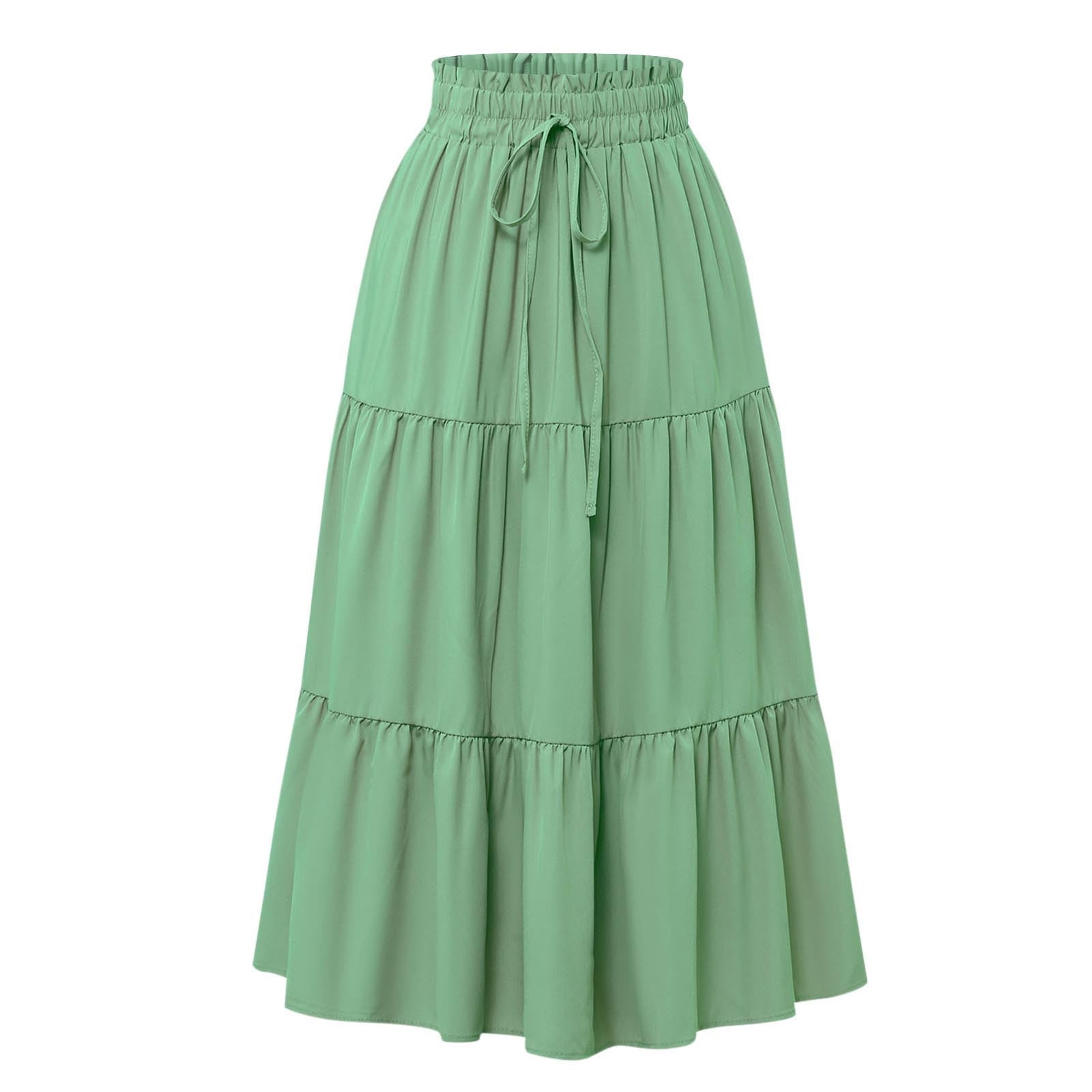 Delliss Women's Summer Tennis Pleated Layered Maxi Skirts Elastic Waist ...