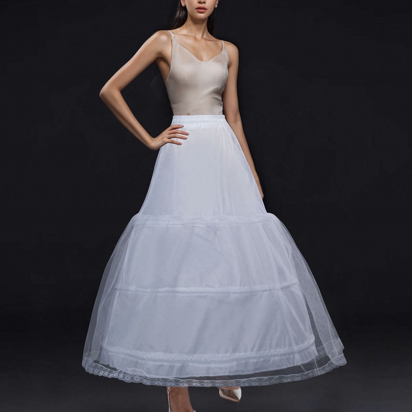 Delliss Women's White Trendy Bubble Skirt Layered Steel Ring Adjustable ...