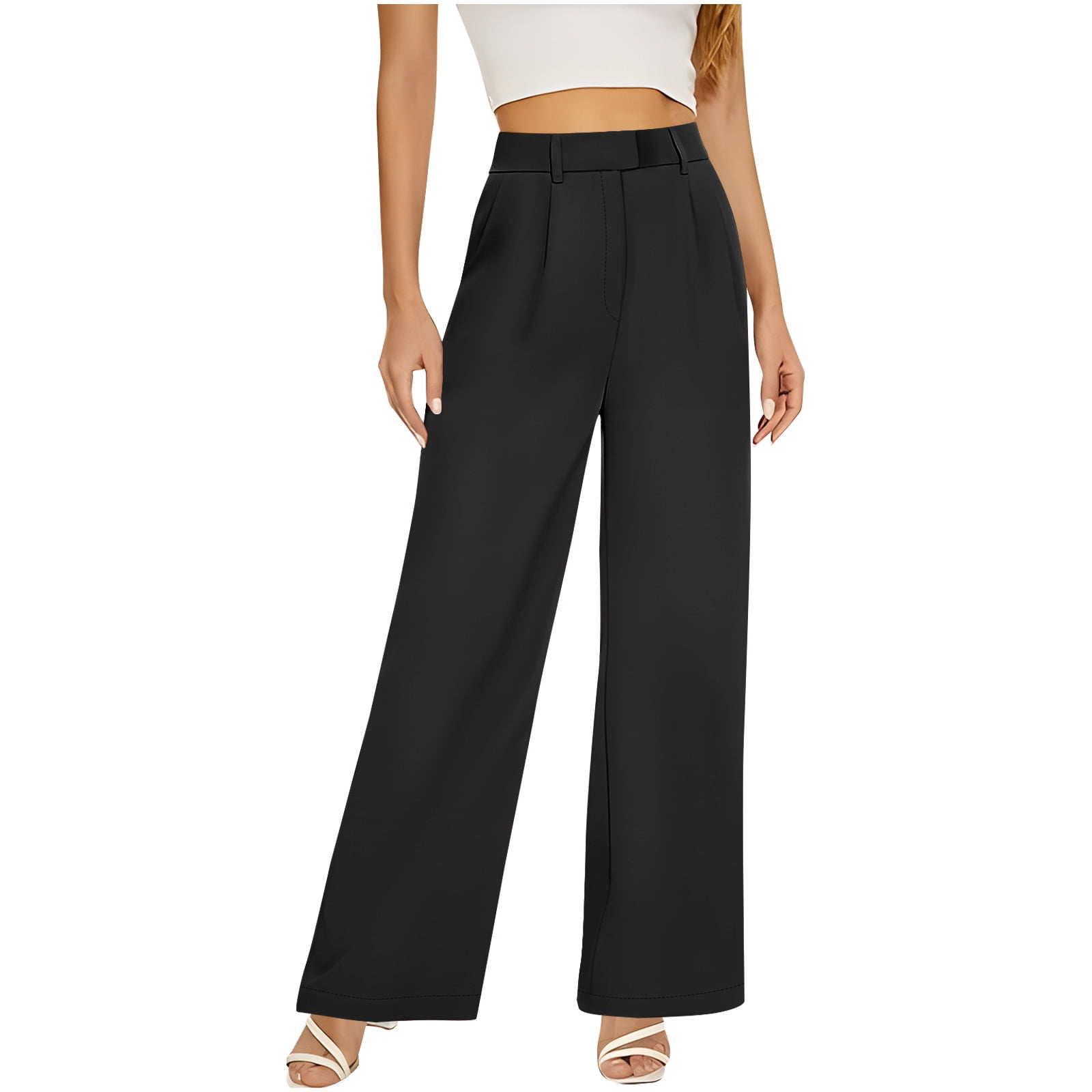 Delliss Women's Wide Leg Casual Long Pants High Elastic Waisted ...