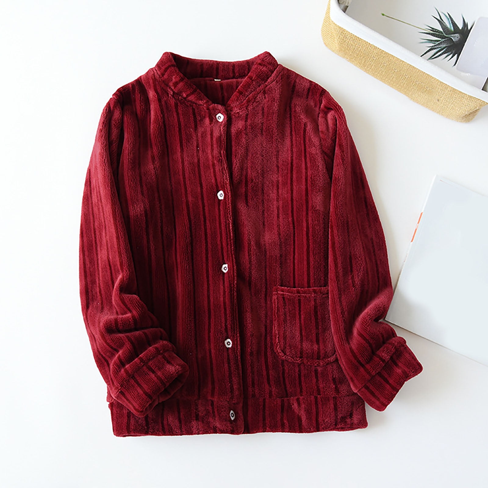 Delliss Women's Winter Solid Color Cardigan Plus Thick Warm Flannel ...