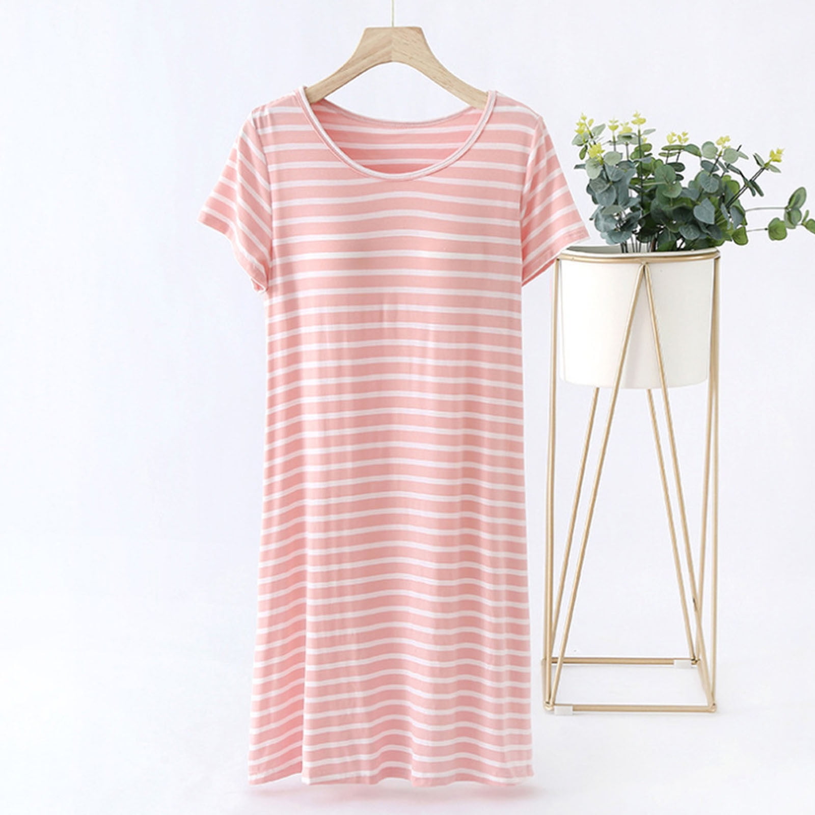 Delliss Womens Short Sleeve Nightgown Soft Striped Print Sleepwear ...