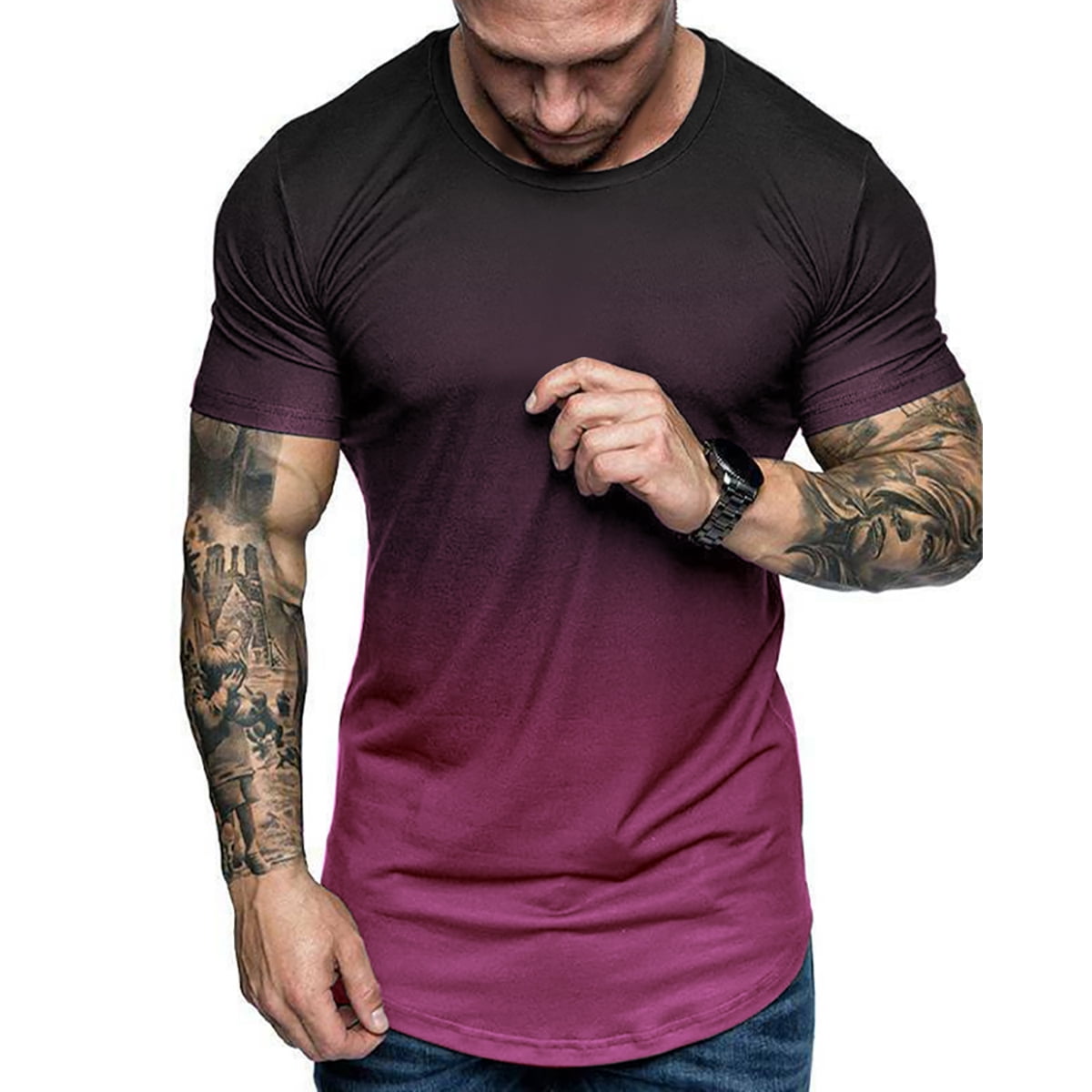 Dellytop Mens Solid Color Muscle Gym Short Sleeve Workout T-Shirts ...