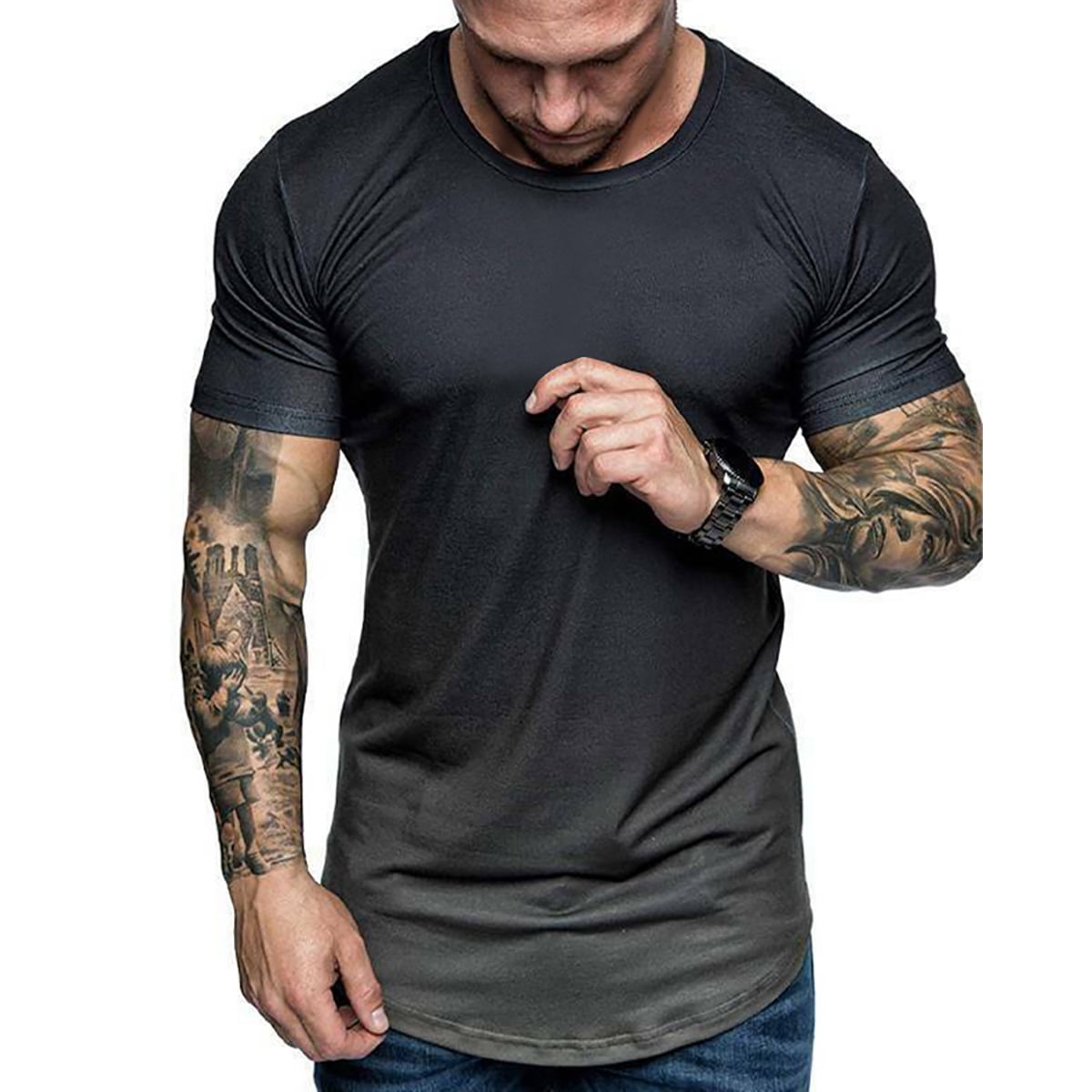 Dellytop Mens Solid Color Muscle Gym Short Sleeve Workout T-Shirts ...