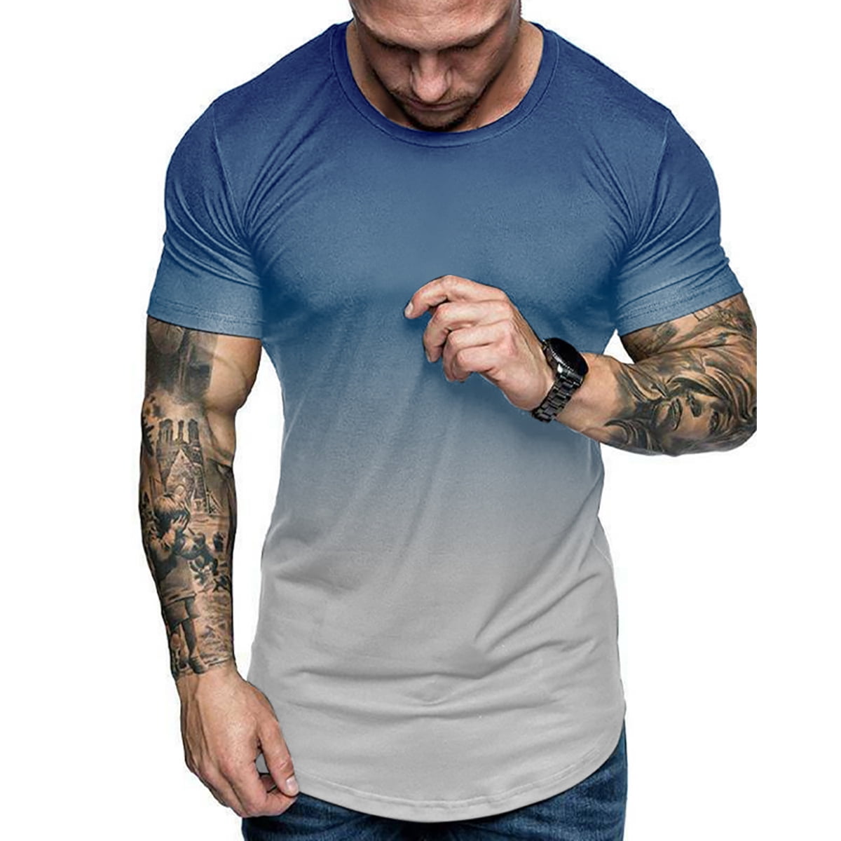 Dellytop Mens Solid Color Muscle Gym Short Sleeve Workout T-Shirts ...
