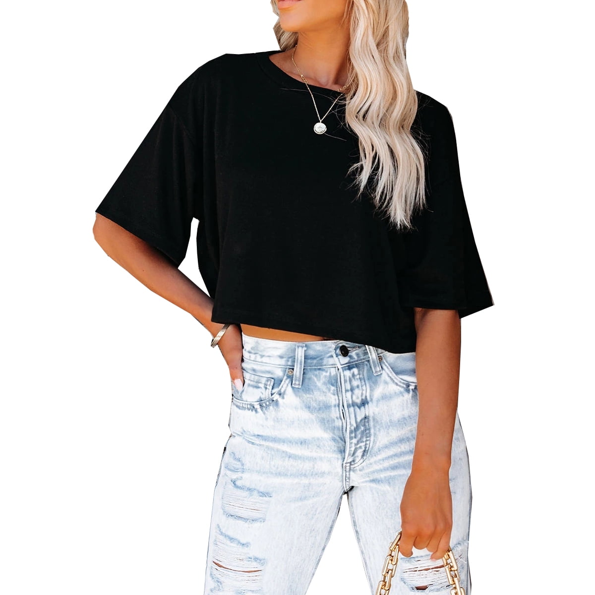 Dellytop Women's High Quality Cotton-Polyester Blend Half Sleeve Drop ...