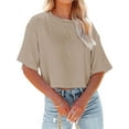 Dellytop Women Half Sleeve Drop Shoulder Solid Color Basic Crop Tops ...