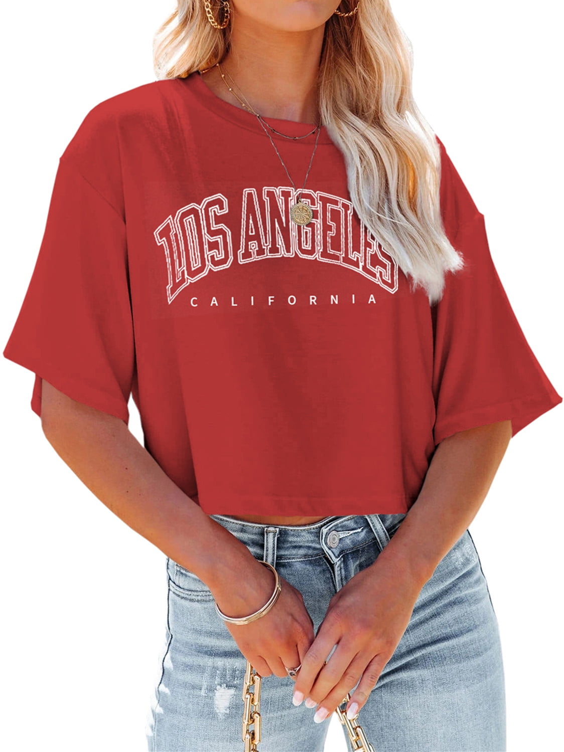 Dellytop Women Half Sleeve Drop Shoulder Striped Basic Crop Tops ...