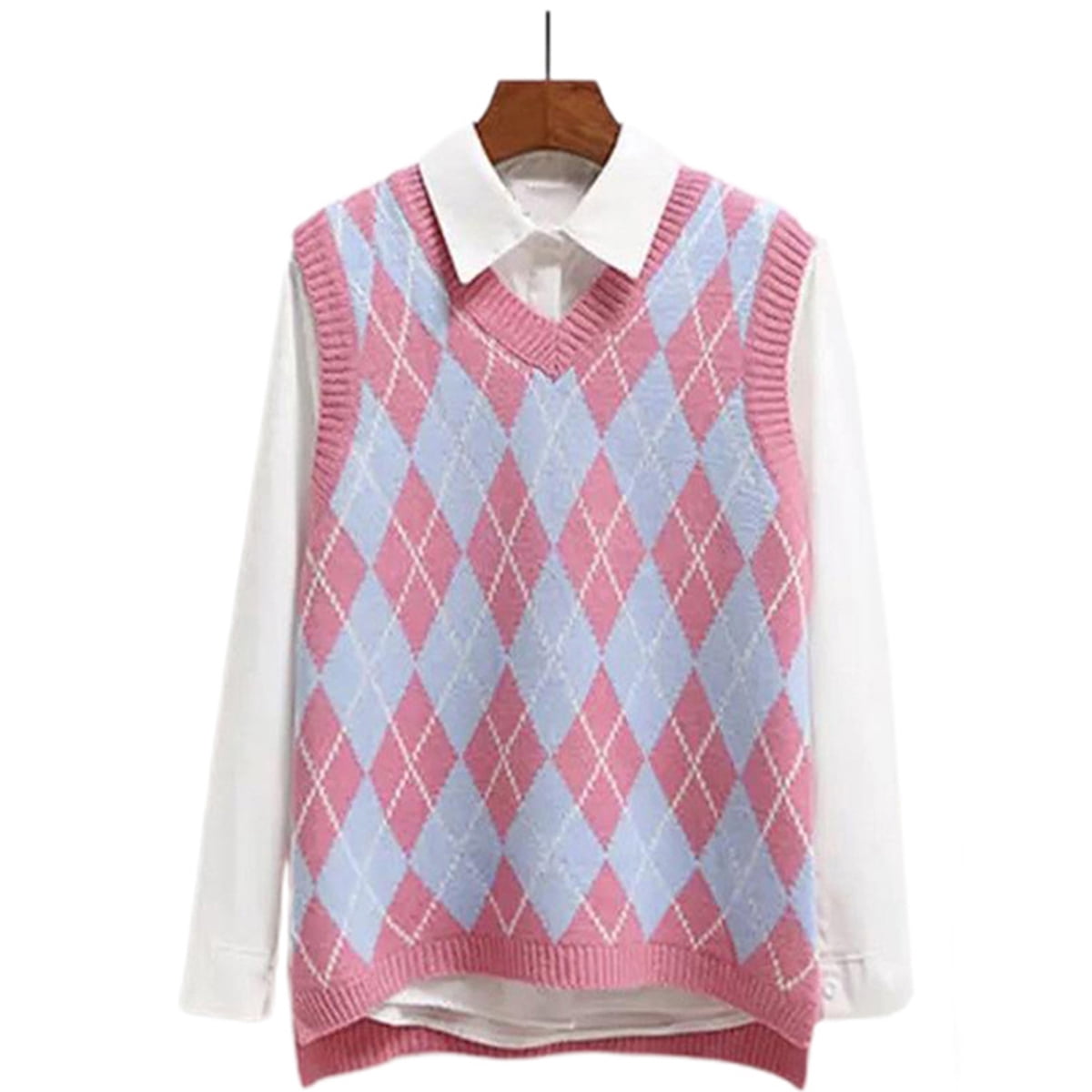 Dellytop Women's V Neck Knit Plaid Preppy Style Knitwear Sweater Vest ...