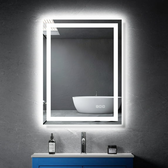 Delmi 24” x 32” LED Bathroom Mirror with Lights, Wall Mounted Vanity ...