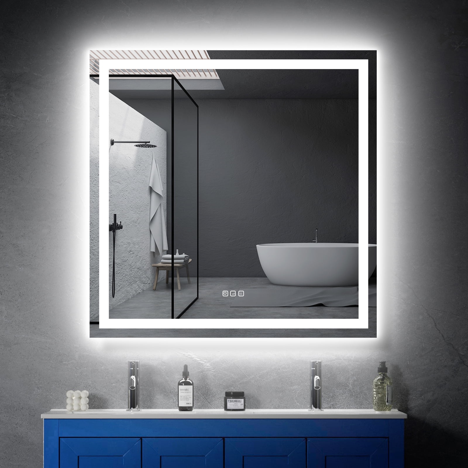 Delmi 36” x 36” LED Bathroom Mirror with Lights, Wall Mounted Vanity ...