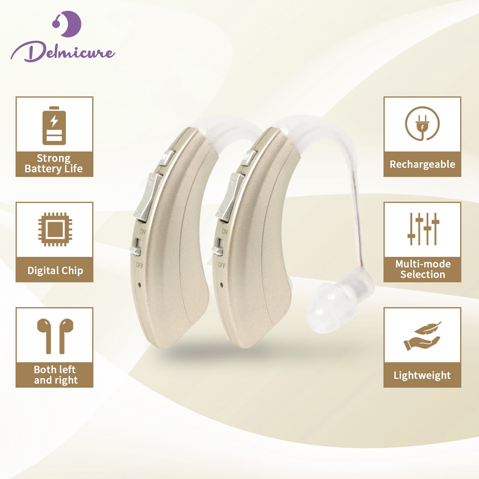 Delmicure Hearing Aids VHP-1222 for Seniors, Rechargeable Hearing ...