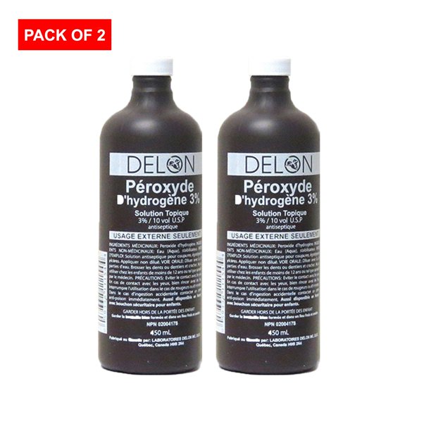 Delon Hydrogen Peroxide 3% Topical Solution, 450ml, Pack of 2 ...