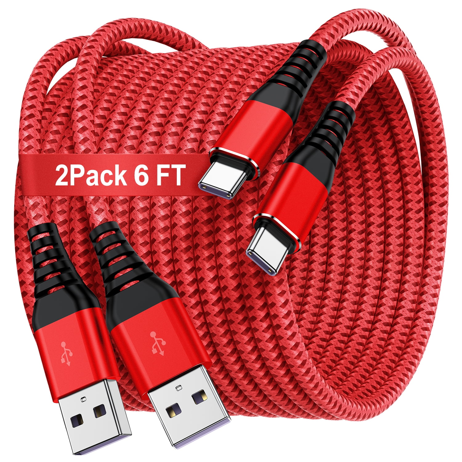Deloni USB Type C to A Fast Charging Cable, 10 ft Nylon Durable, Red, 3 ...