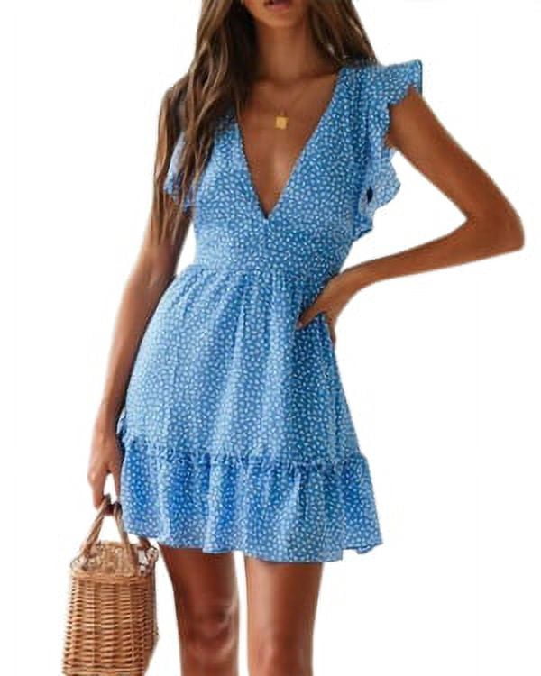 Delou Summer Women's spotted dress Sexy V-neck lotus skirt tail floral ...