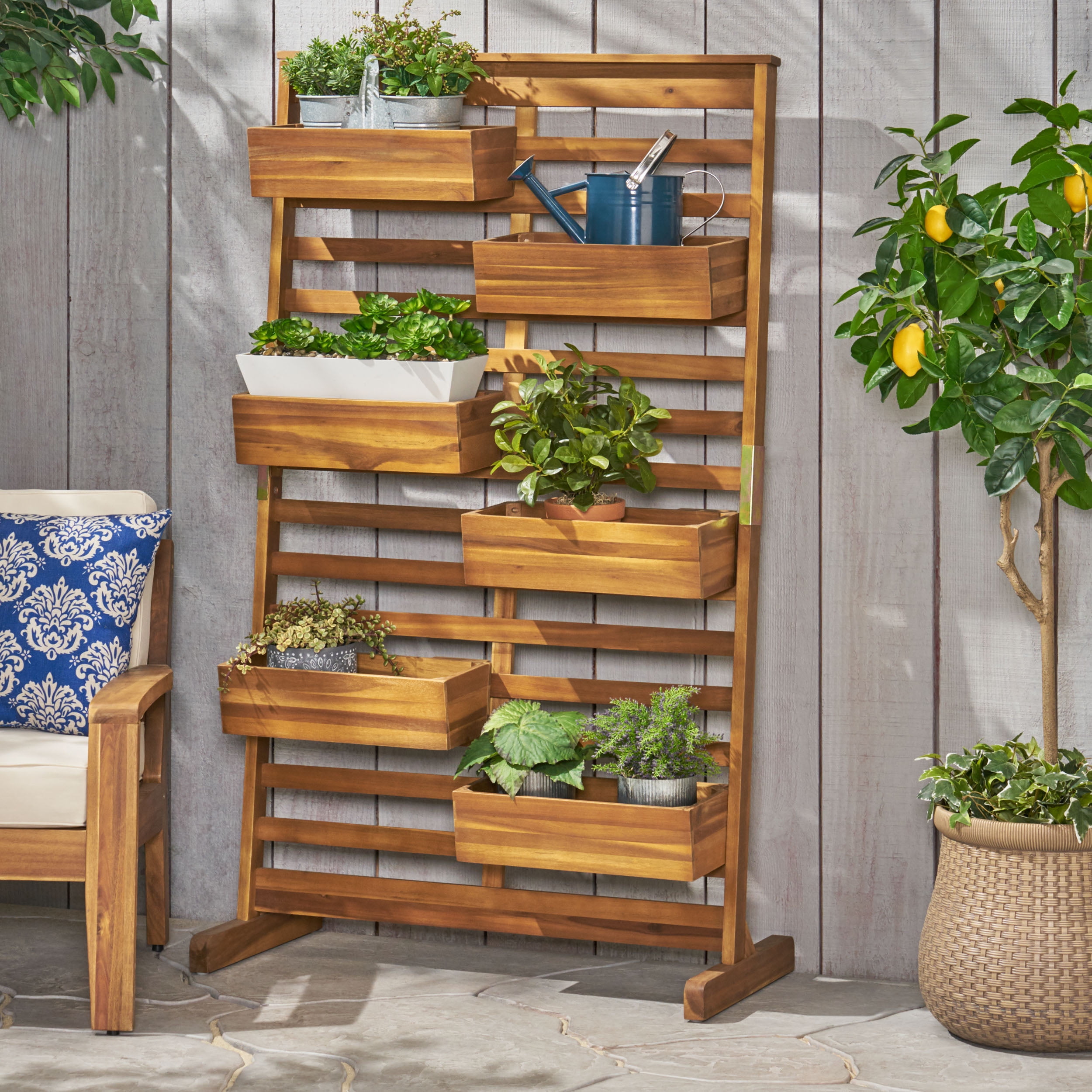 Delphos Acacia Wood Outdoor Customizable Plant Stand, Teak - Walmart ...