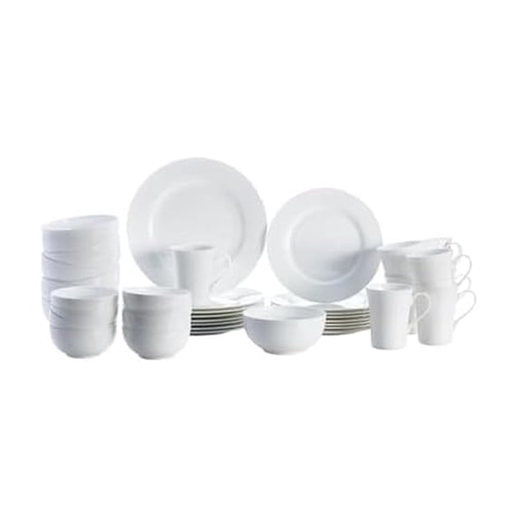 Delray 40-piece Dinnerware Set White Round Dishes For 8 - Dinner Plates ...