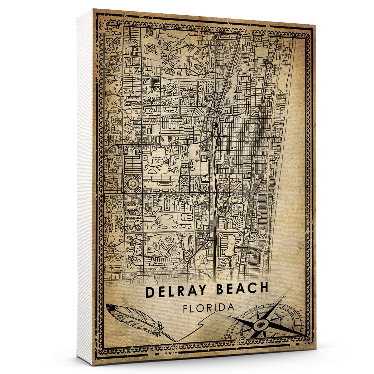 Delray Beach Vintage Map Prints Canvas, Florida Map Art Canvas, Canvas ...