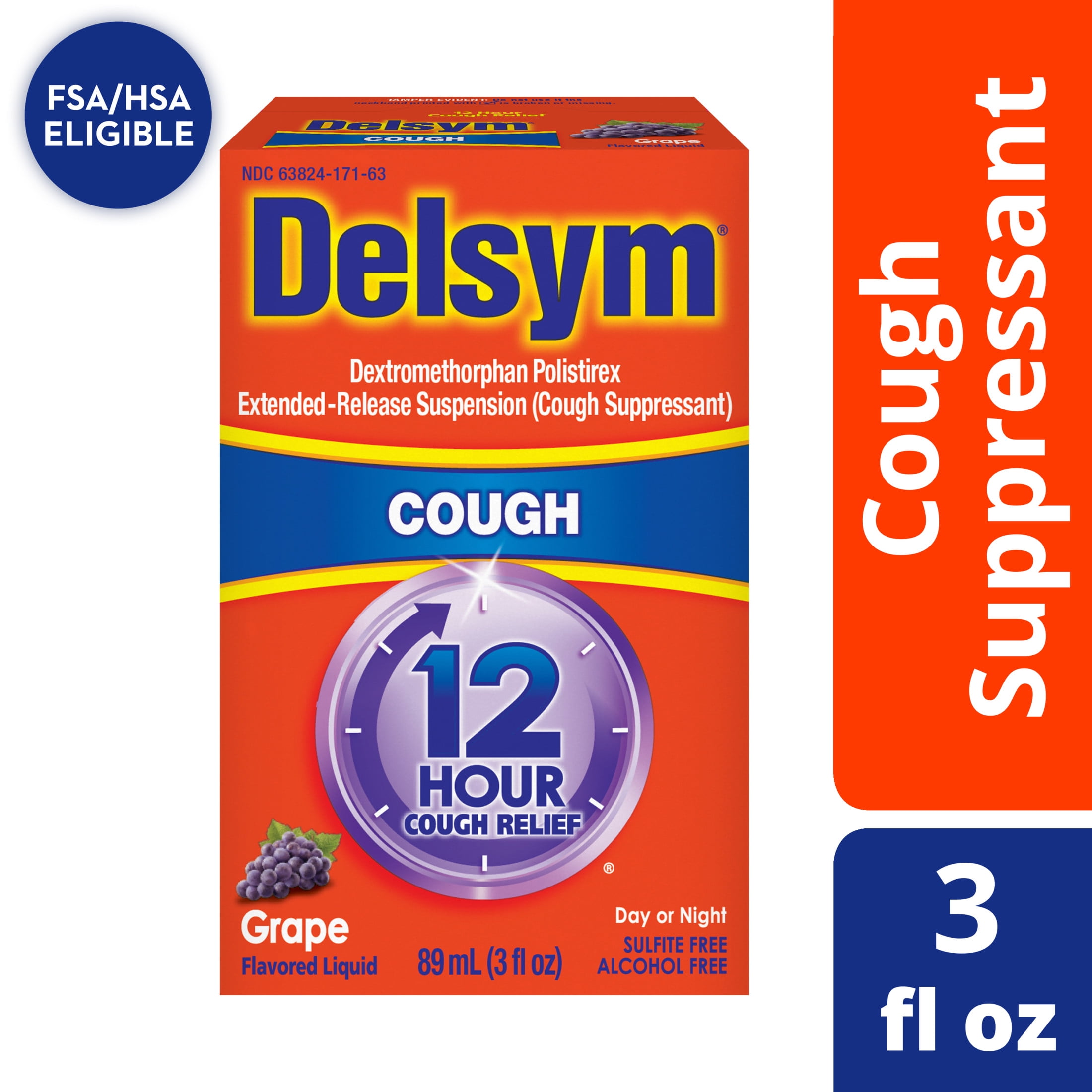 Delsym Adult 12 hour Cough Relief Medicine, Powerful Cough Relief for ...