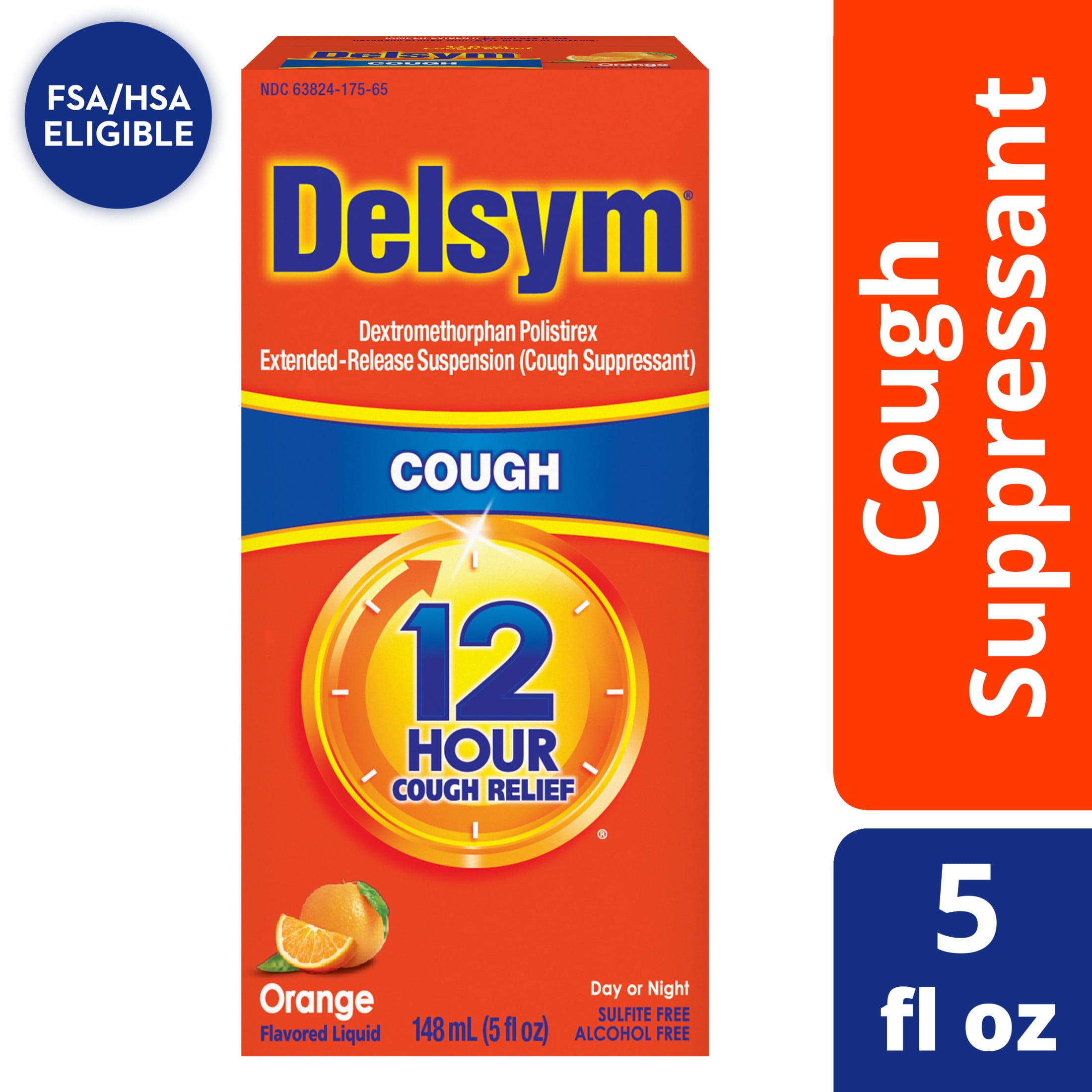 Delsym Adult 12 hour Cough Relief Medicine, Powerful Cough Relief for ...
