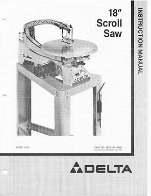 Instruction Manual ONLY for Delta 18" Scroll Saw Instruction Manual ...
