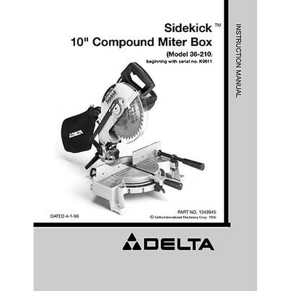Instruction Manual ONLY for Delta 36-210 Sidekick 10" Compound Miter ...
